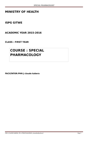 UNIT I General Pharmacology - INSTITUT SUPERIEUR PEDAGOGIQUE DE GITWE P ...