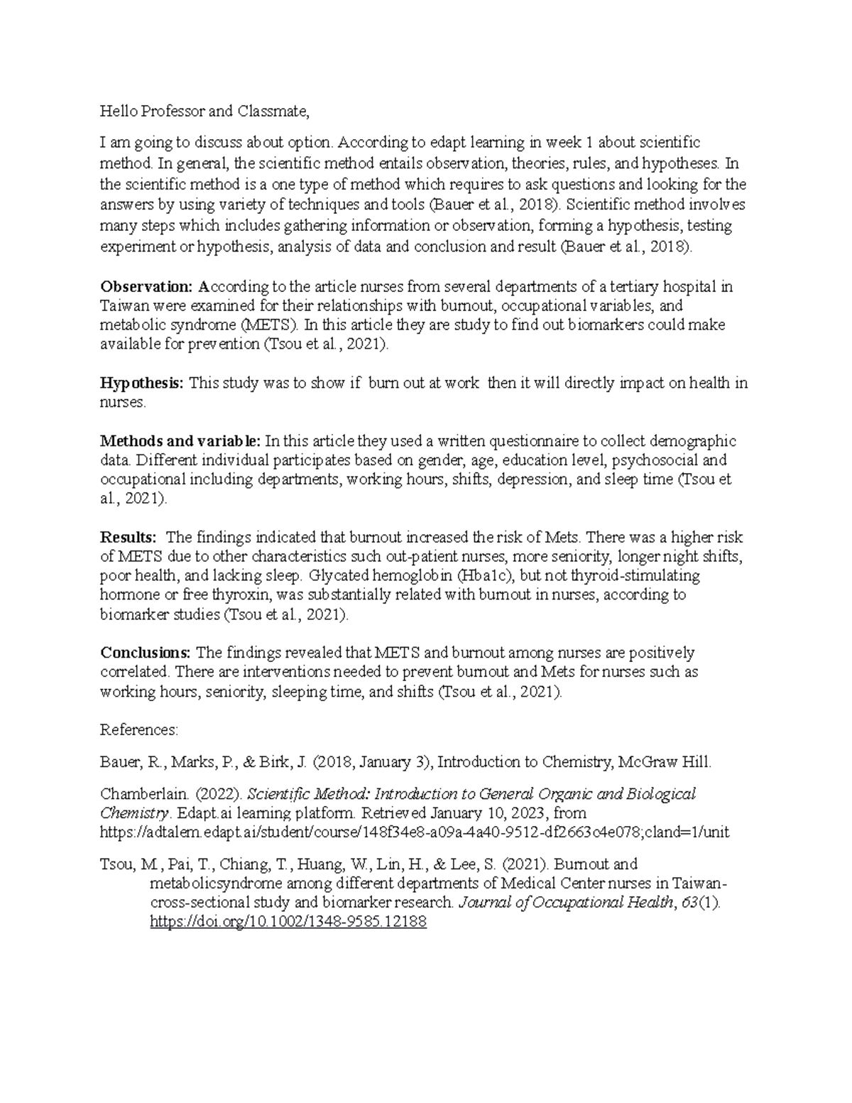 Week 1 Discussion - week 1 - Hello Professor and Classmate, I am going ...