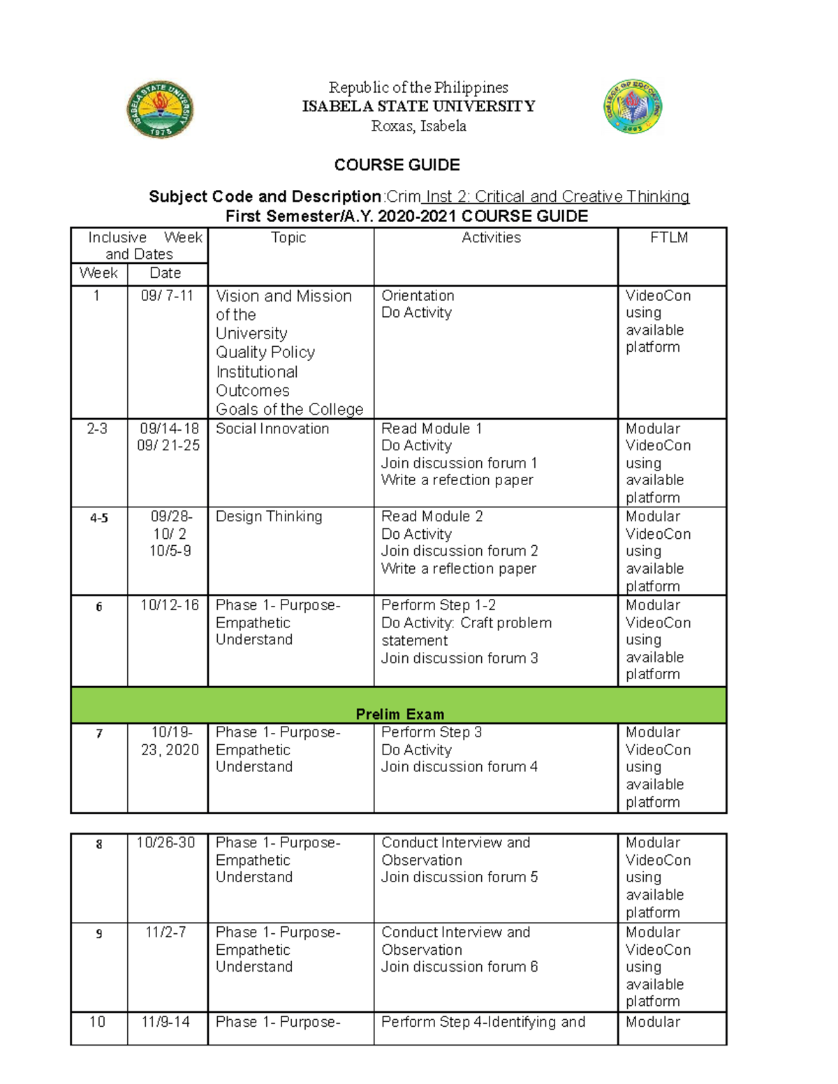 CCT-Course-Guide - Republic of the Philippines ISABELA STATE UNIVERSITY Roxas, Isabela COURSE ...