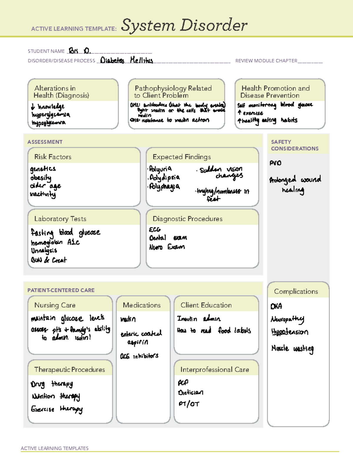 Diabetes Mellitus - n/a self explanatory - ACTIVE LEARNING TEMPLATES ...