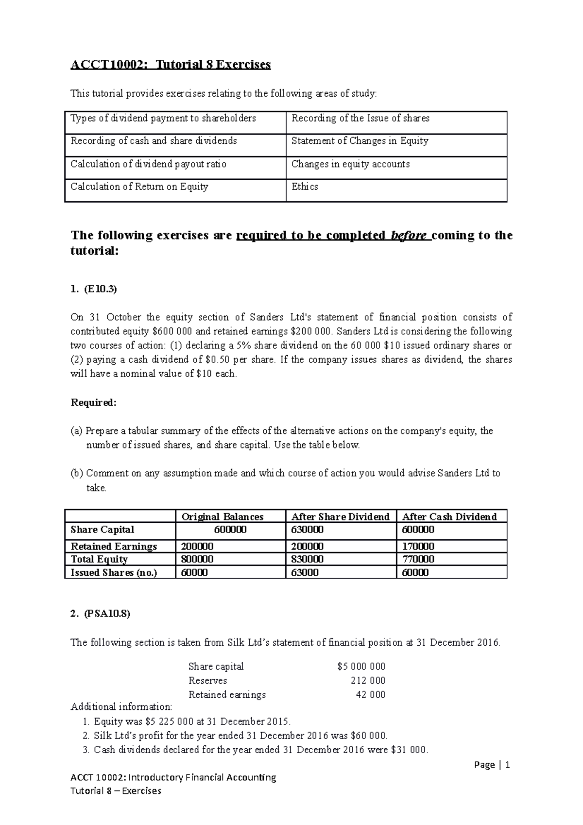 ACCT10002 Tutorial 8 Exercises Sem 2 2019 - ACCT10002: Tutorial 8 Exercises This tutorial ...