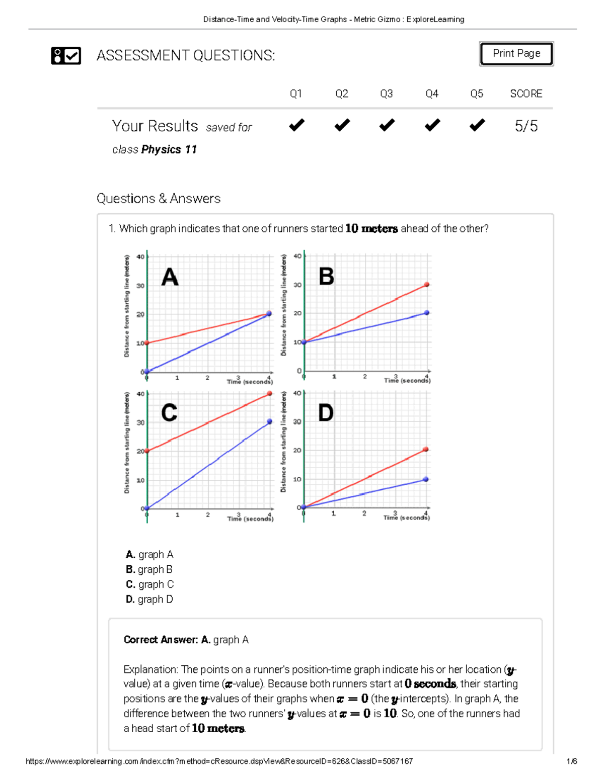 Distance Time And Velocity Time Graphs Metric Gizmo Explore Learning