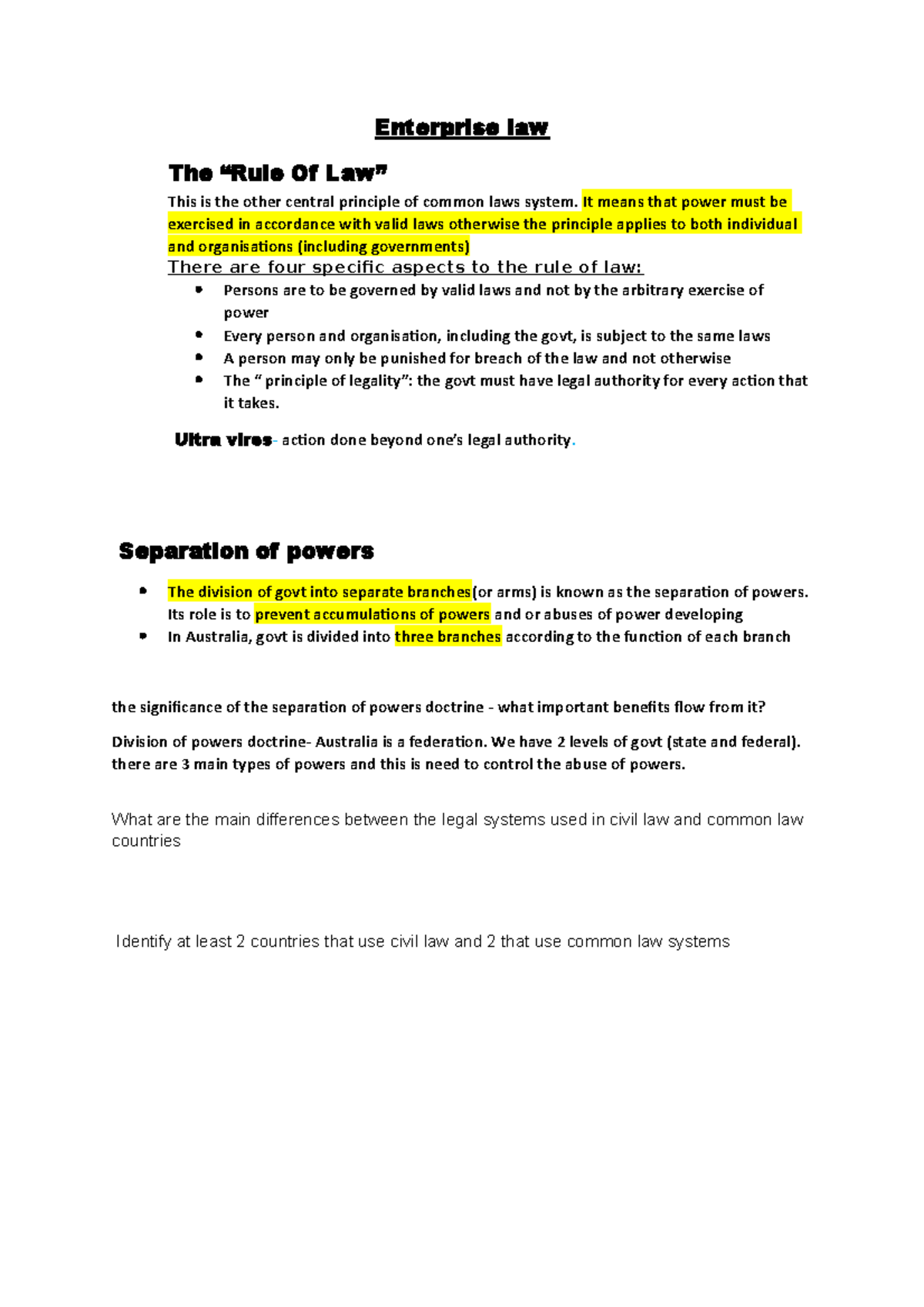Enterprise law tutorial 2 - Enterprise law The “Rule Of Law” This is ...
