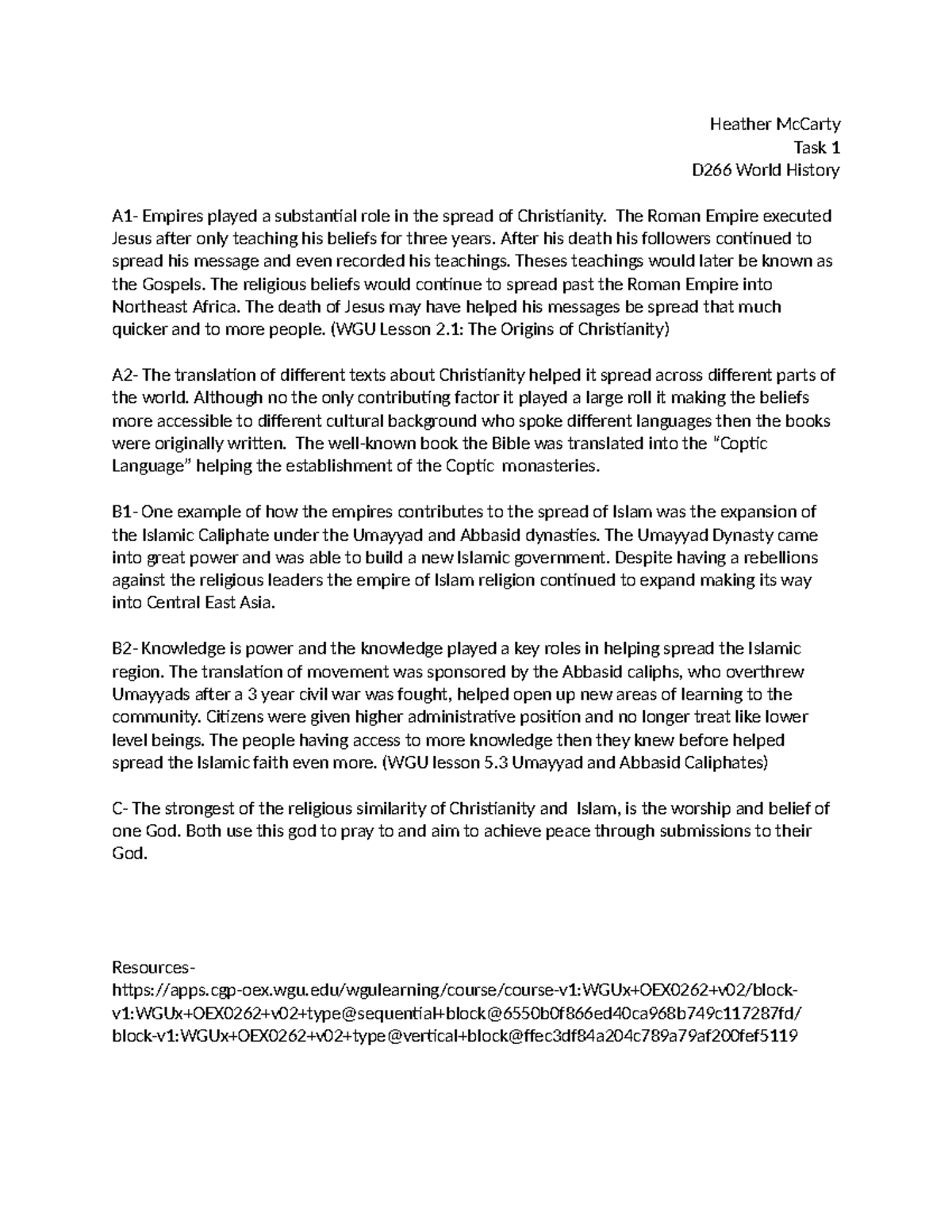 Task 1 D266 Passing Attempt - Heather McCarty Task 1 D266 World History ...