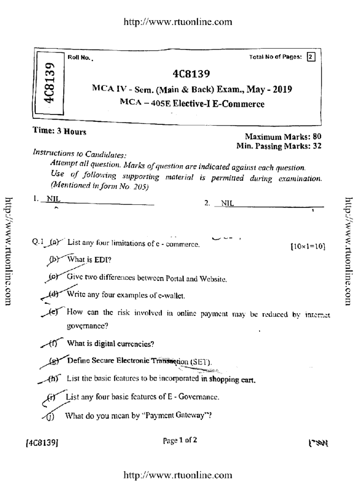 Mca 4 sem e commerce may 2019 - Roll No. Total No of Pages: 2 4C8139 ...