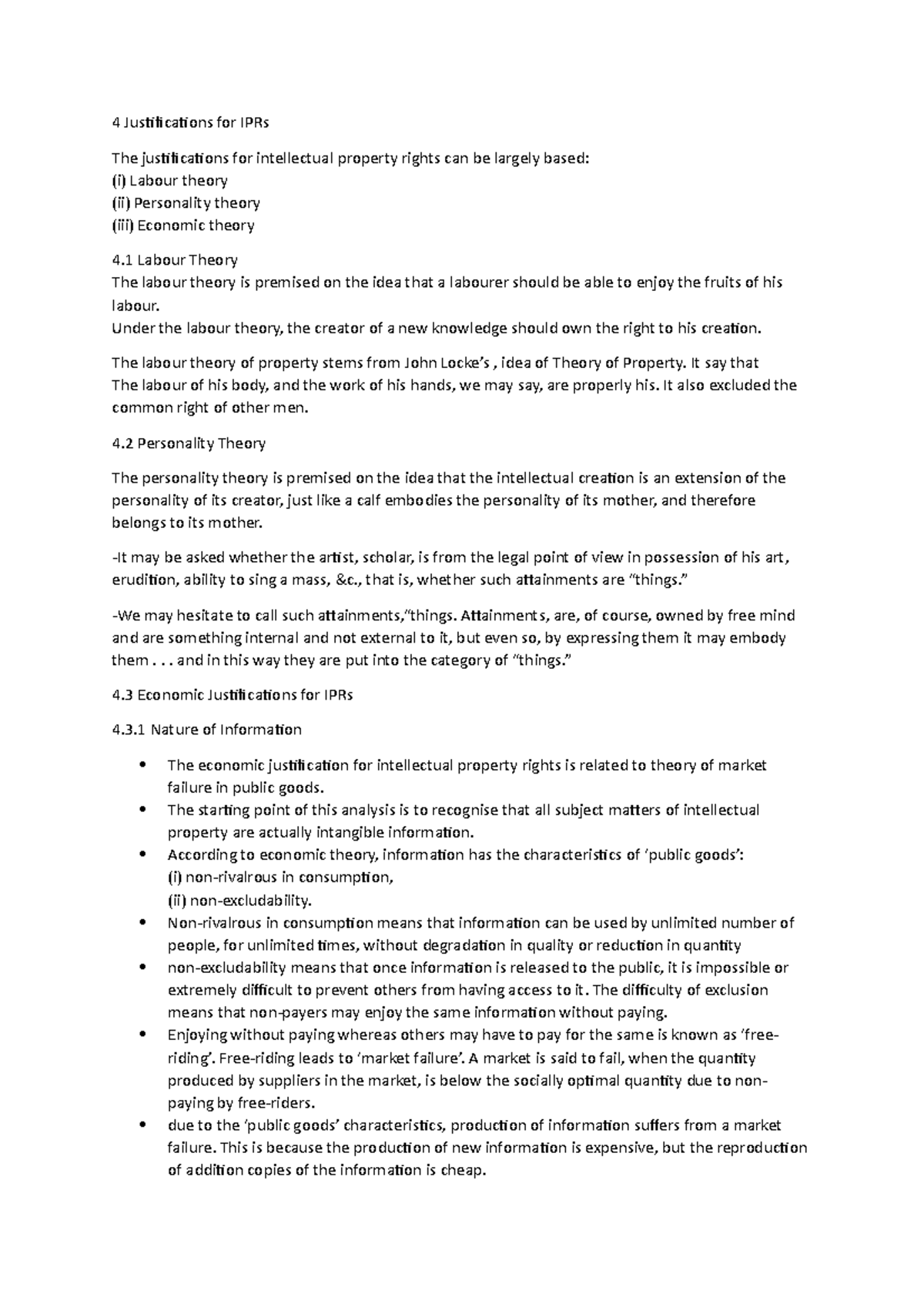 Ip topic 1 - take good use of this - 4 Justifications for IPRs The ...