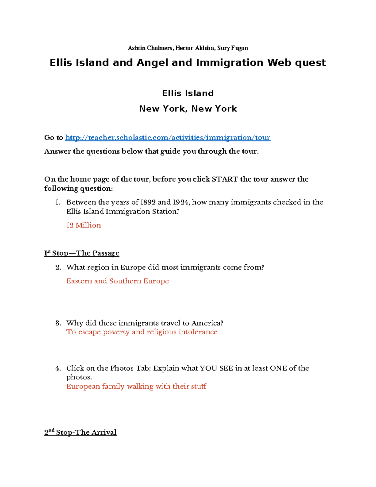 Copy of Ellis Island and Angel Island Immigration Webquest - Ashtin ...