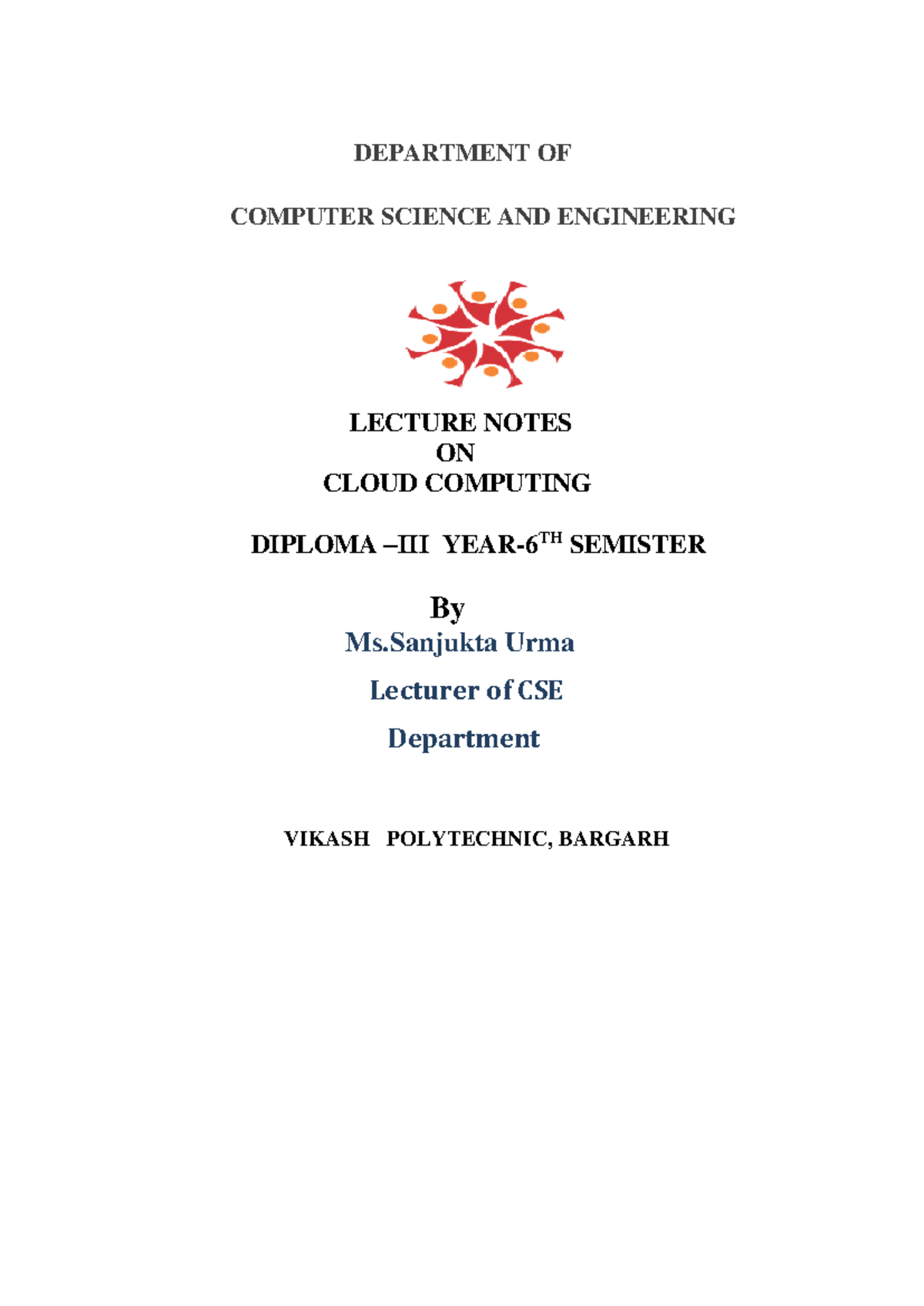 Cloud Computing Department Of Computer Science And Engineering