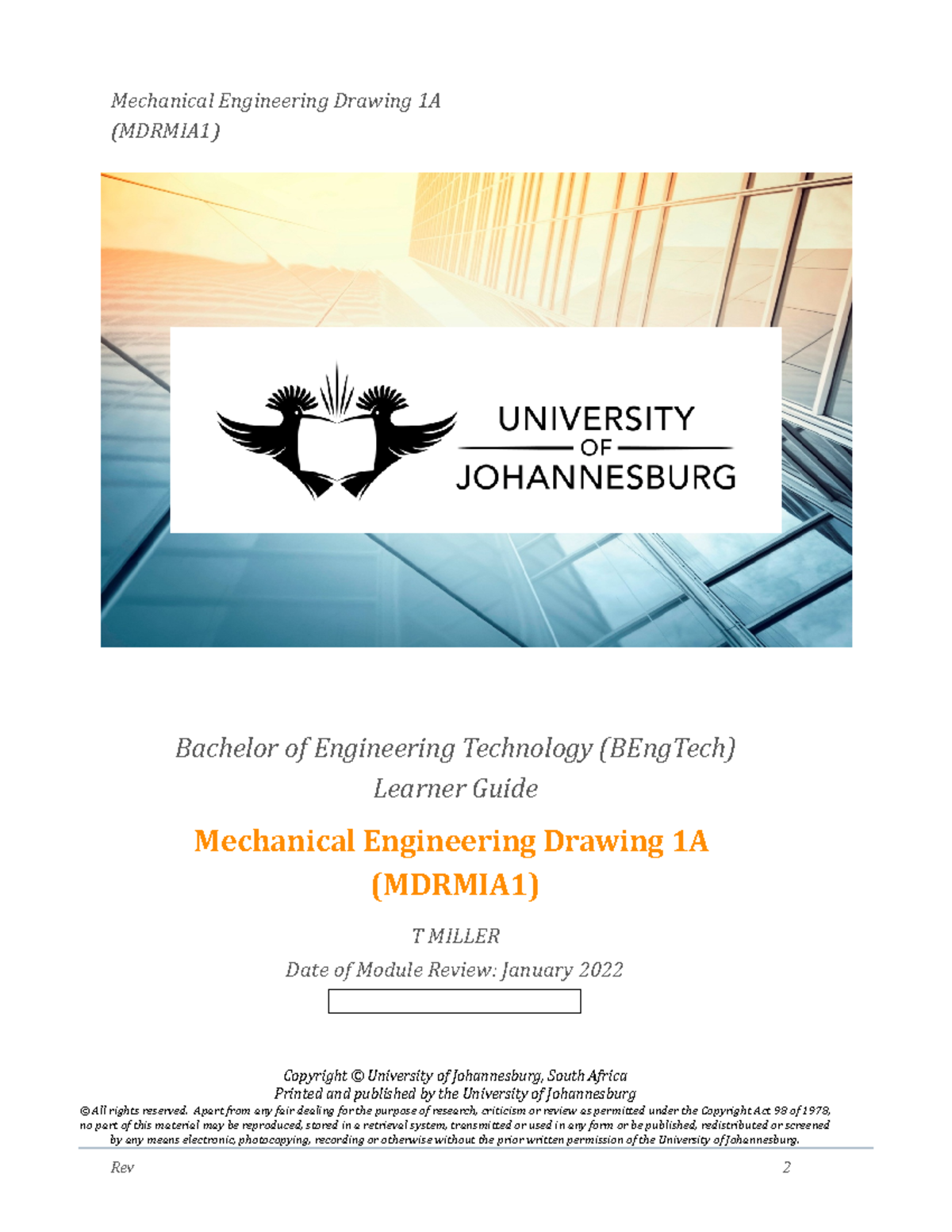 Study Guide Engineering Drawing 1A ( Mdrmia 1)(1) - Mechanical ...
