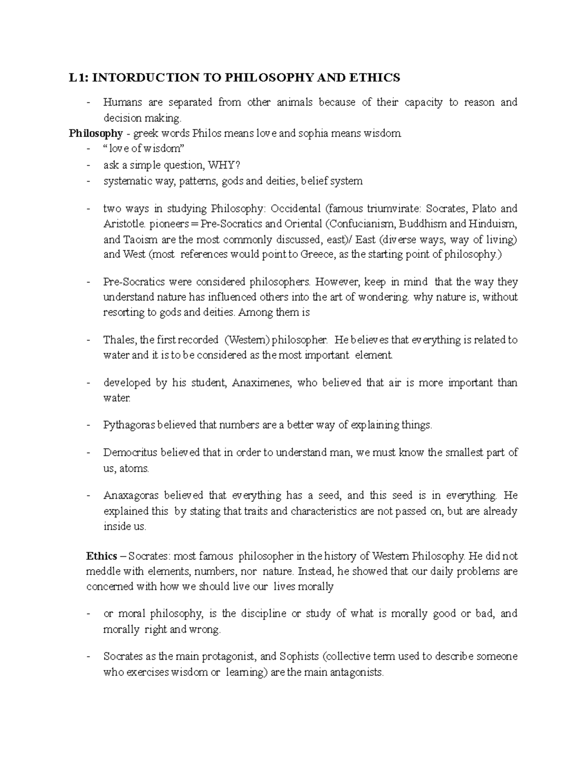 Lesson 1-2 AND VID Notes For introduction of ethics and philosophy in ...