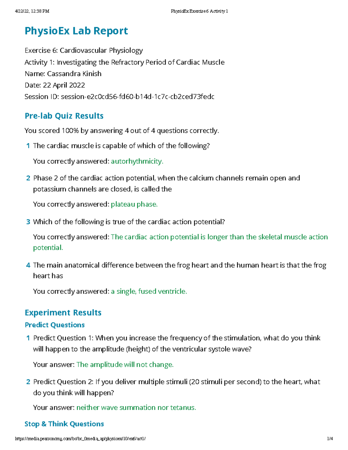 Physio Ex Exercise 6 Activity 1 - PhysioEx Lab Report Exercise 6: Cardiovascular Physiology ...