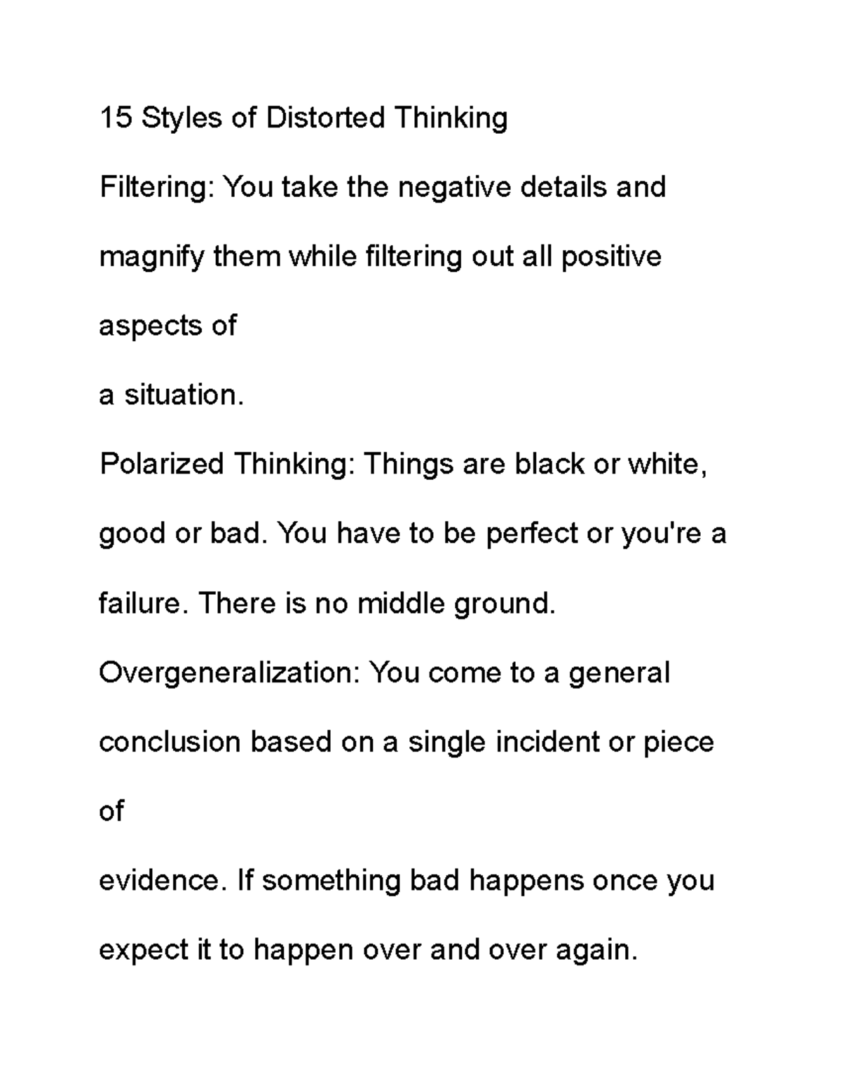 15 Styles of Distorted Thinking - 15 Styles of Distorted Thinking ...