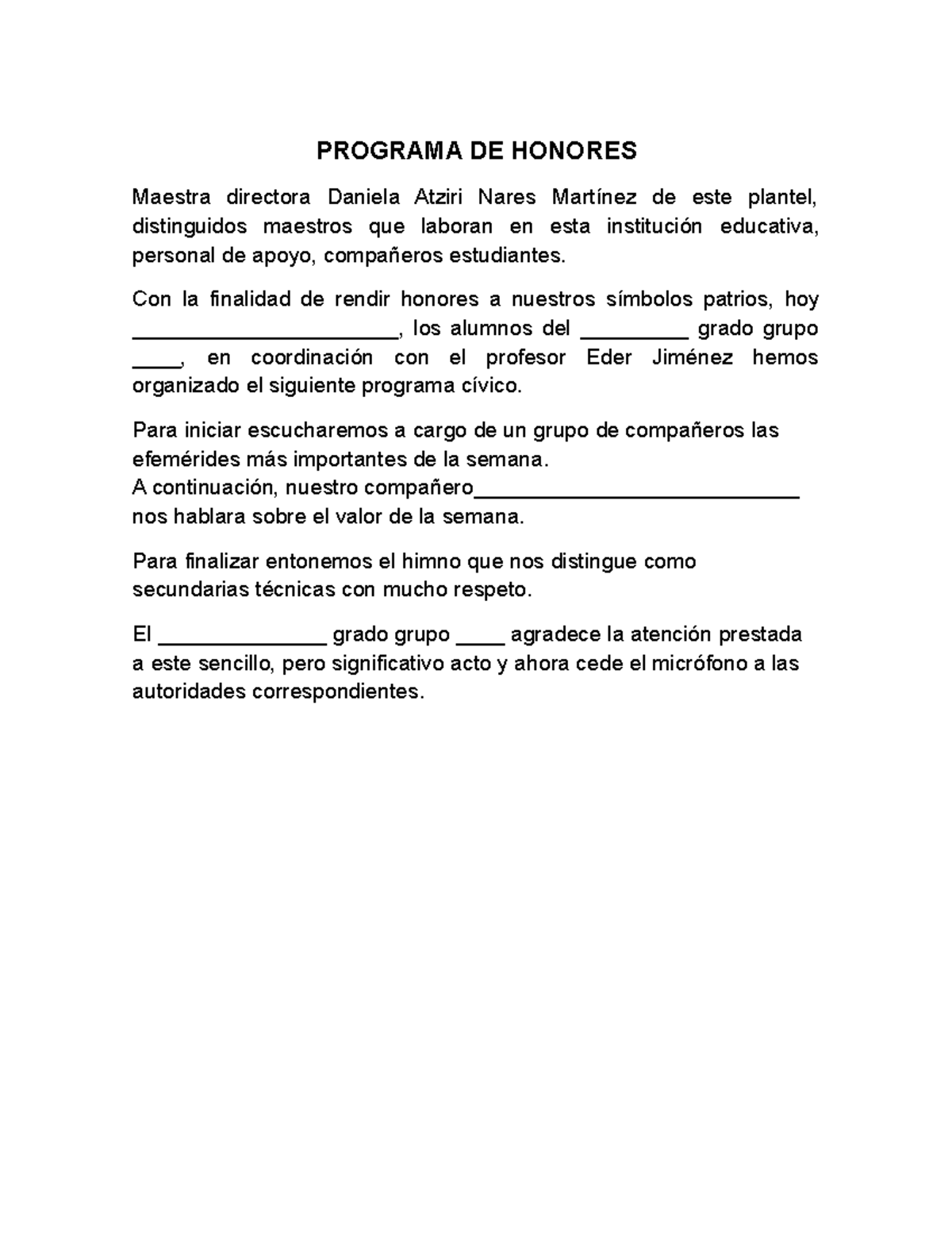 Programa Honores Bandera secundaria tecnica - PROGRAMA DE HONORES ... Programa Honores Bandera secundaria tecnica - PROGRAMA DE HONORES ...