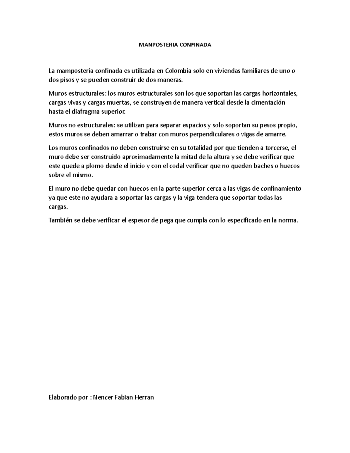 Manposteria Confinada Manposteria Confinada La Mampostería Confinada Es Utilizada En Colombia