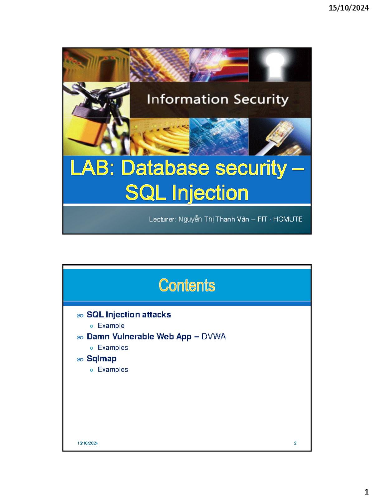 LAB - Chapter 9 - Database Security - Lecturer: Nguyễn Thị Thanh Vân – FIT - HCMUTE SQL - Studocu