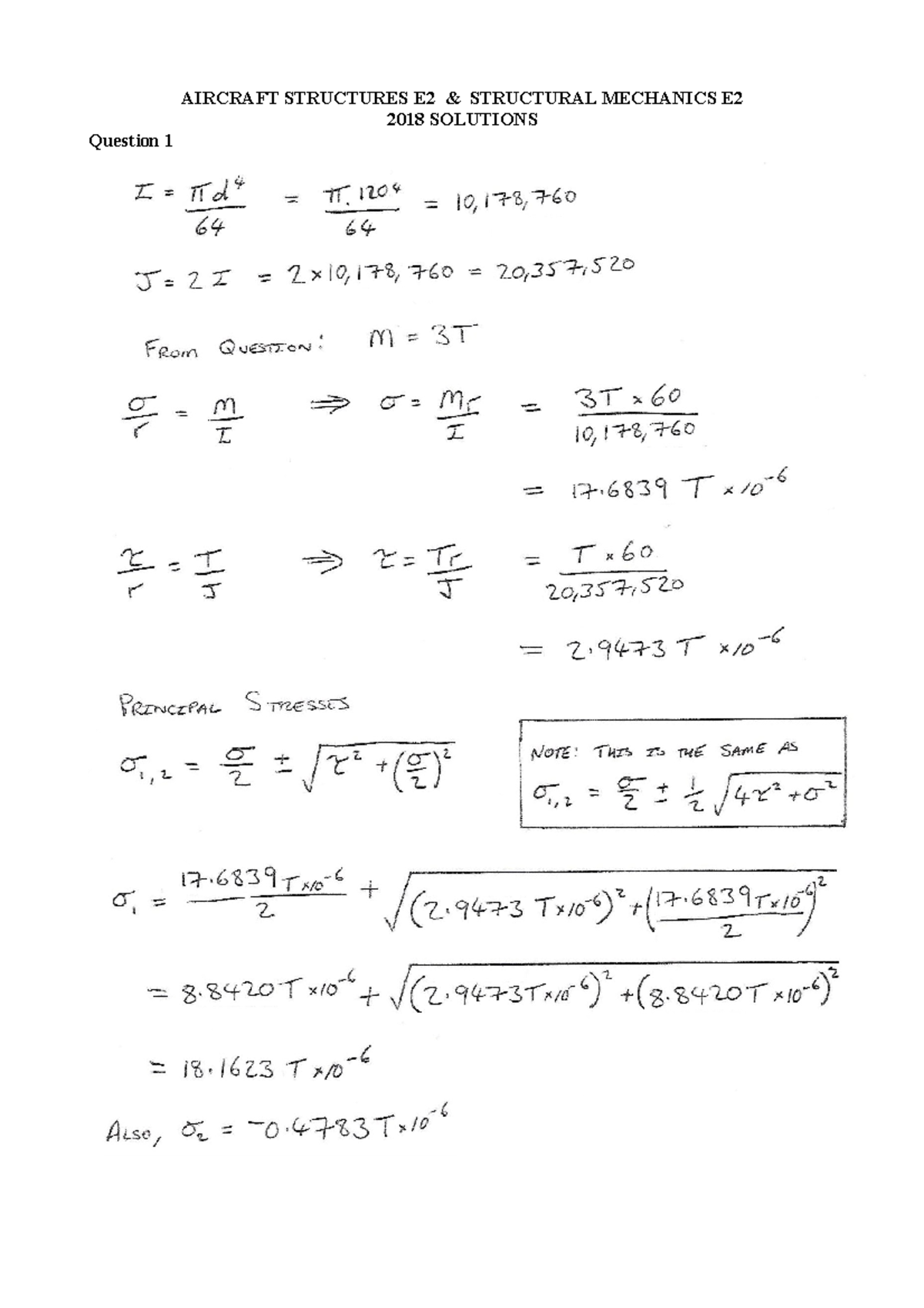 Aircraft Structures & Structural Mechanics Exam Solutions May 2018 ...