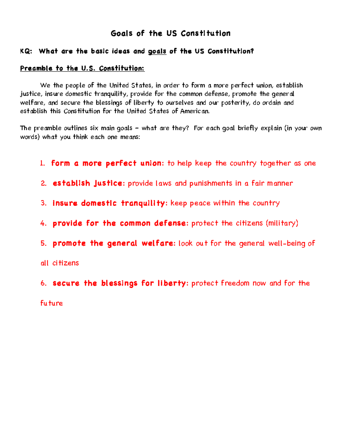 Constitutiongoalssg-key - Goals of the US Constitution ठ⃚ KQ: What are ...