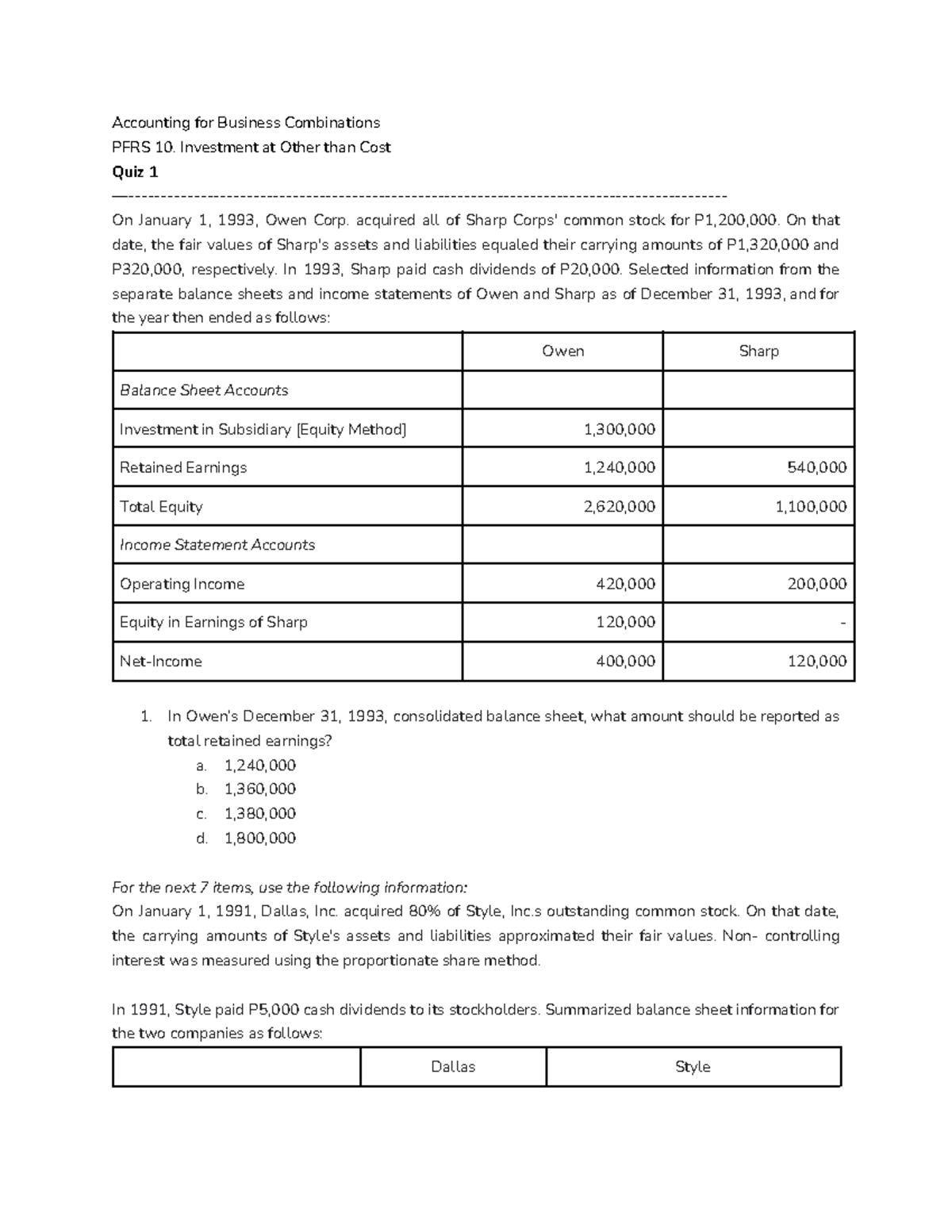 Acafa Quizzes-Finals - Accounting for Business Combinations PFRS 10 ...
