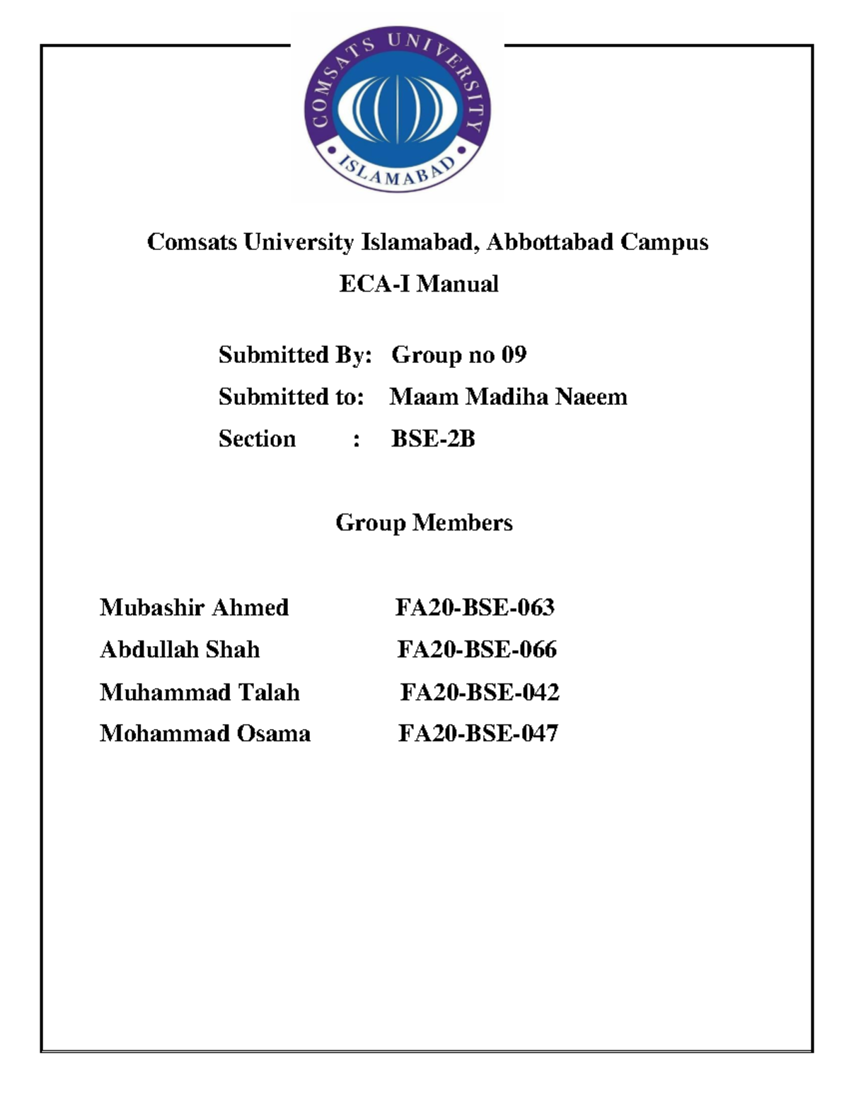 ECA 1 LAB 06 Practical - Comsats University Islamabad, Abbottabad ...