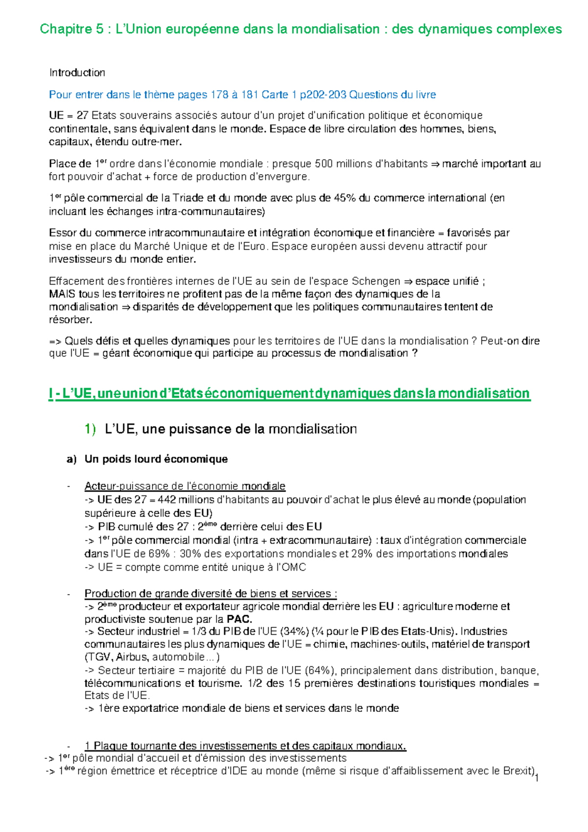 Chapitre 5 géographie -l'UE dans la mondialisation - Chapitre 5 : L ...