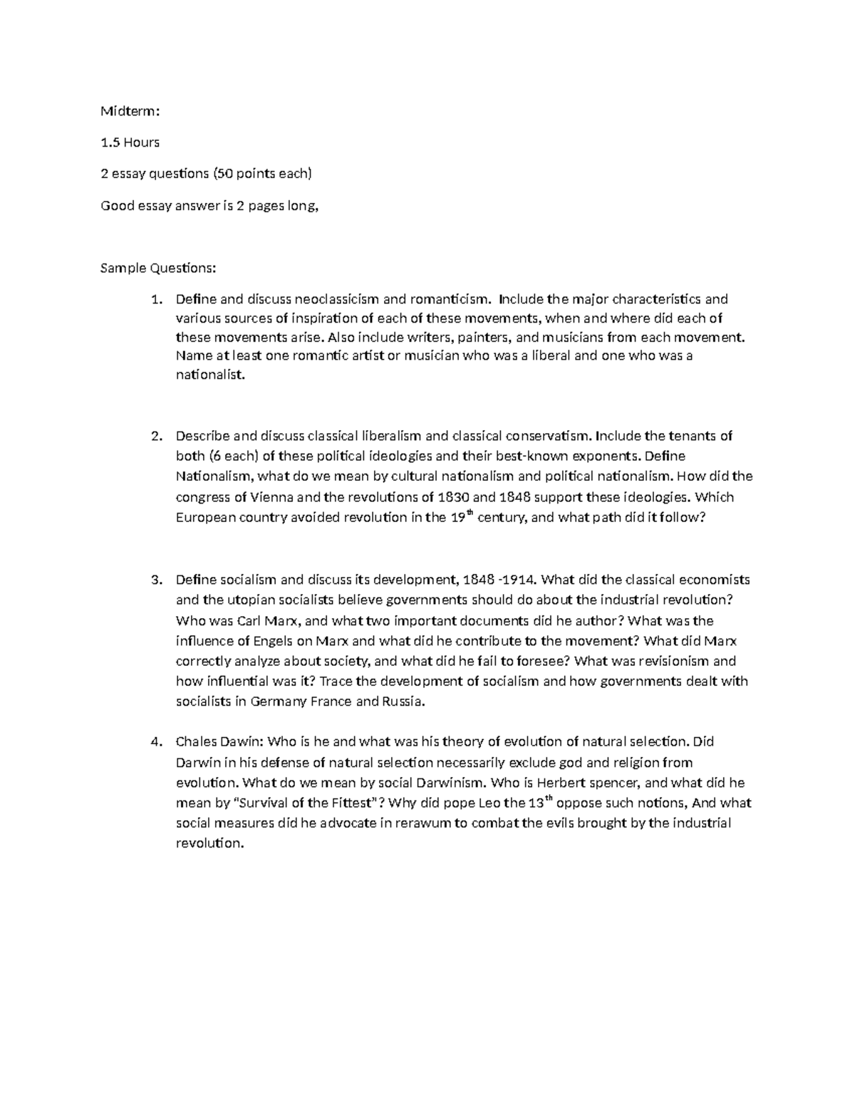 Study Guide and Test Questions - Midterm: 1 Hours 2 essay questions (50 ...