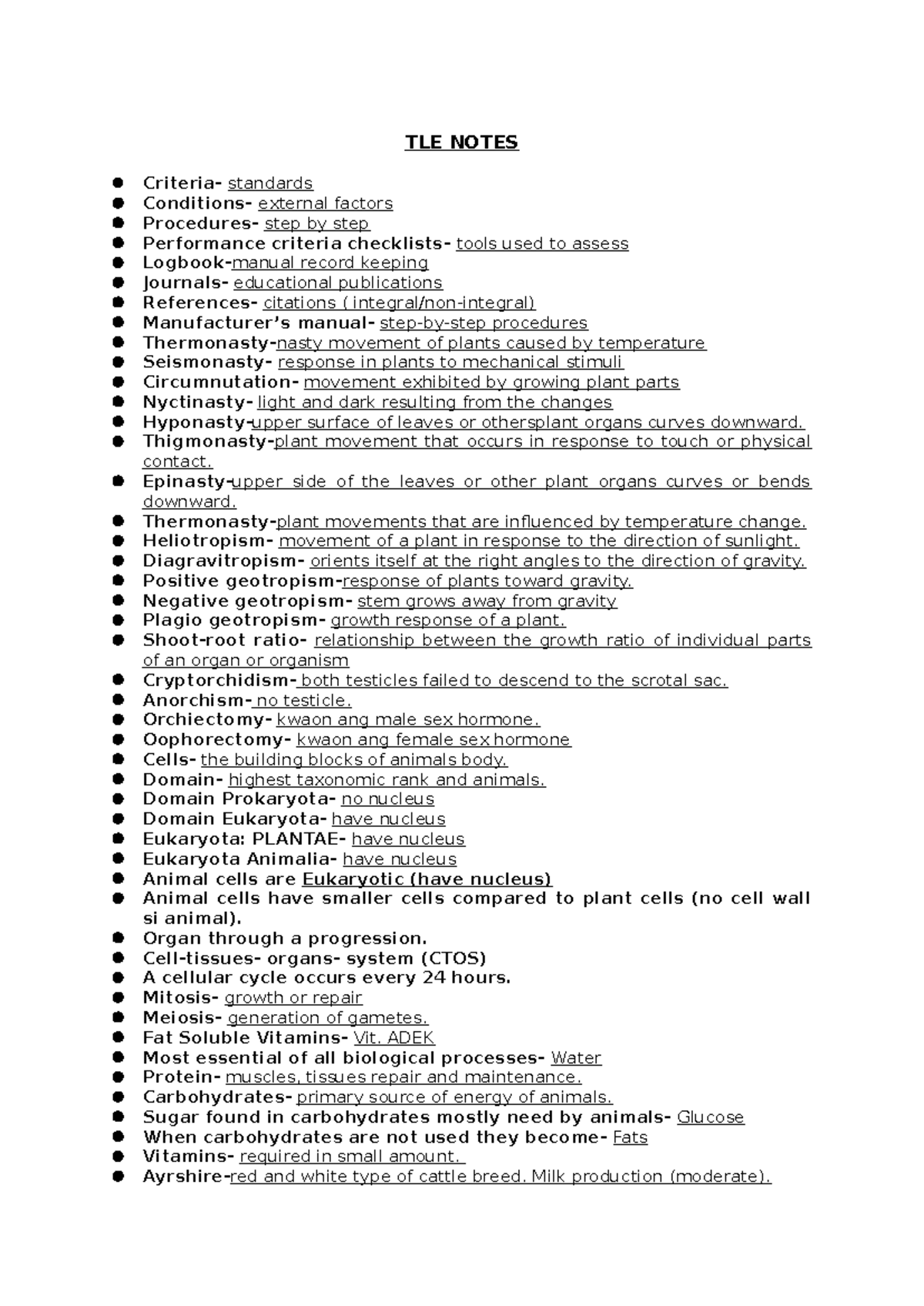 TLE Notes - TLE NOTES Criteria- standards Conditions- external factors ...