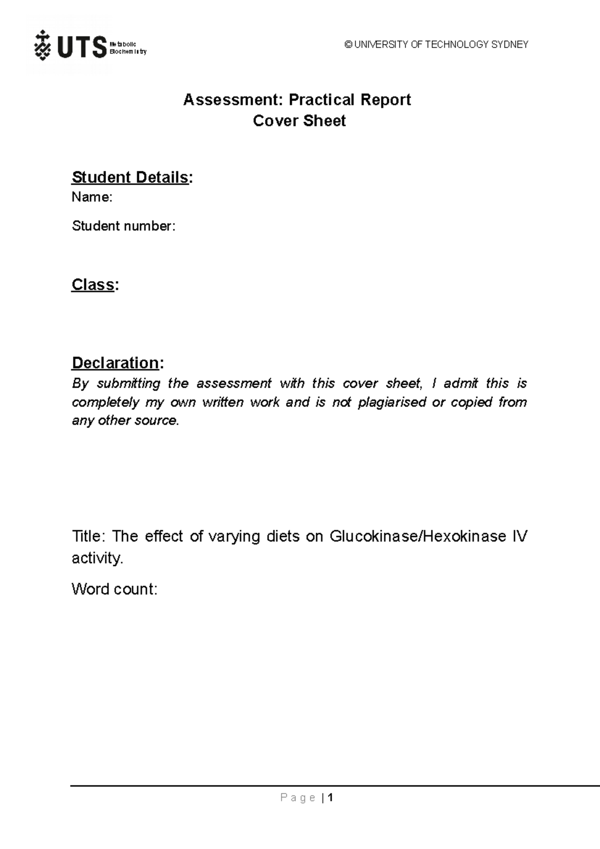 91320 Practical Report Template Autumn 2022 hlaf - Biochemistry ...