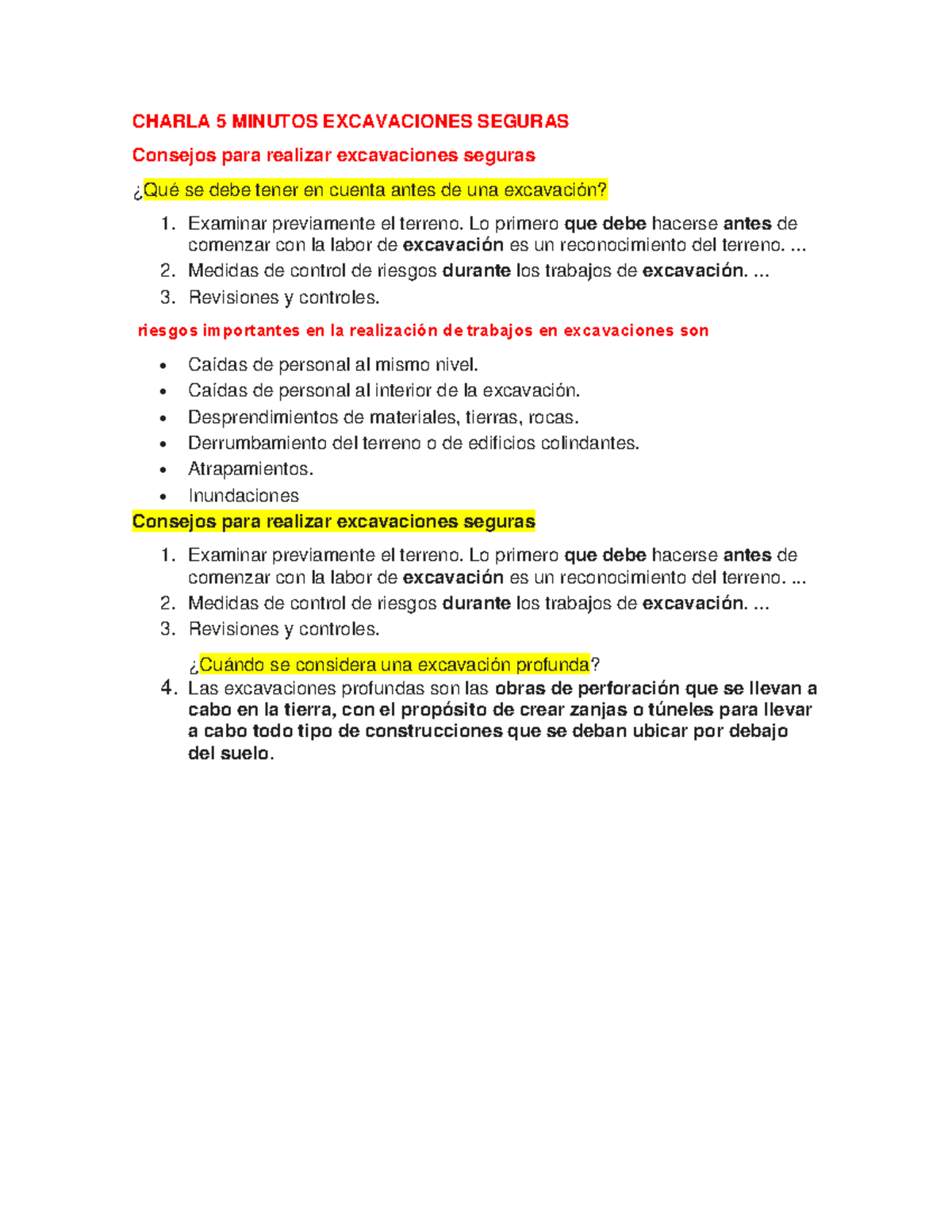 Consejos Para Realizar Excavaciones Charla 5 Minutos Excavaciones