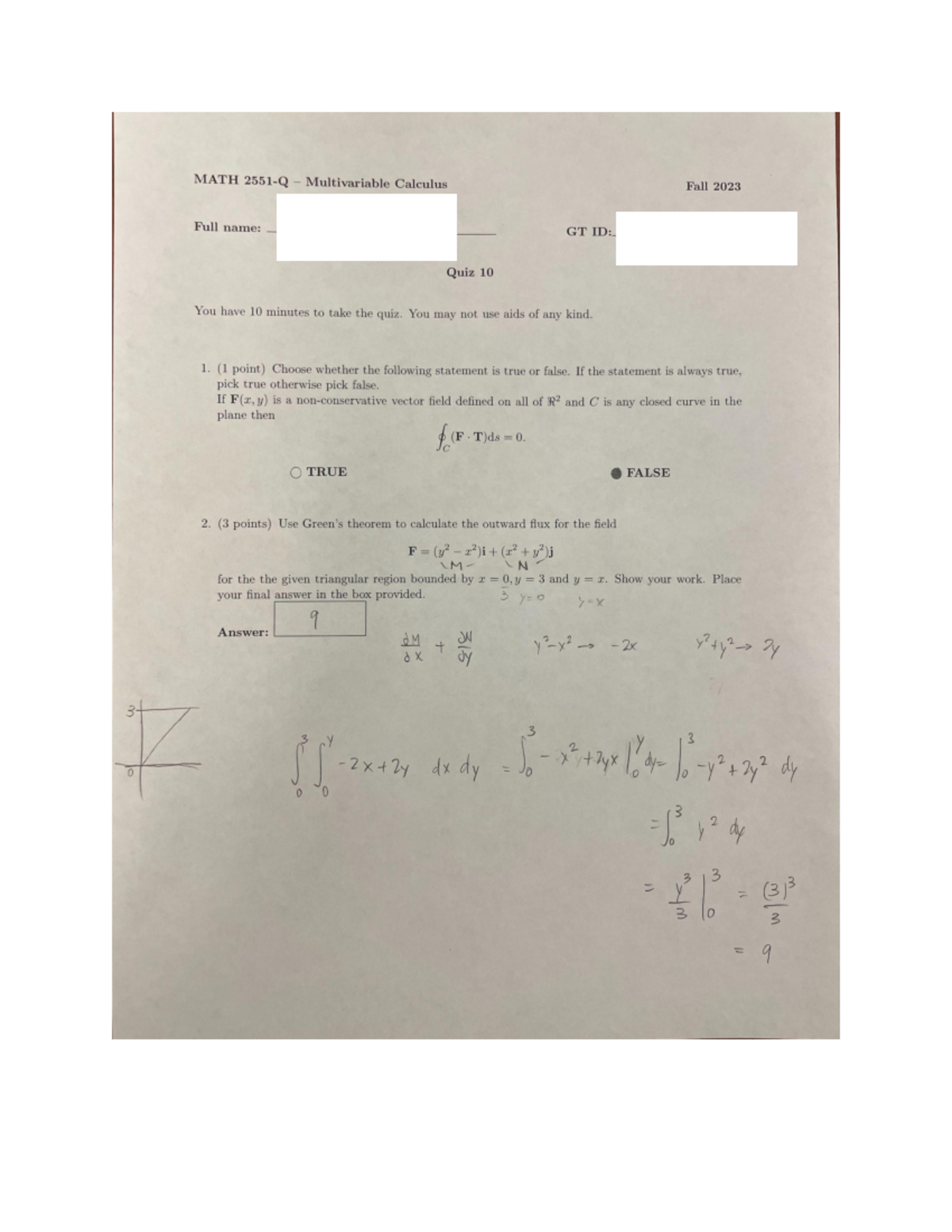 QUIZ10 - MATH Multivariable Calculus Fall 2023 Full name: GT ID: Quiz ...