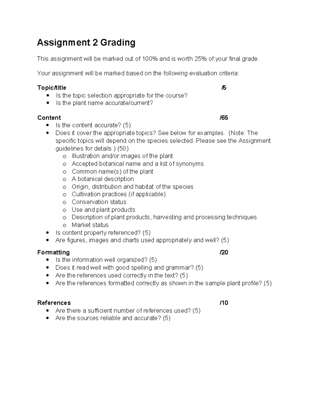 Assignment 2 Rubric - Assignment 2 Grading This assignment will be marked out of 100% and is ...