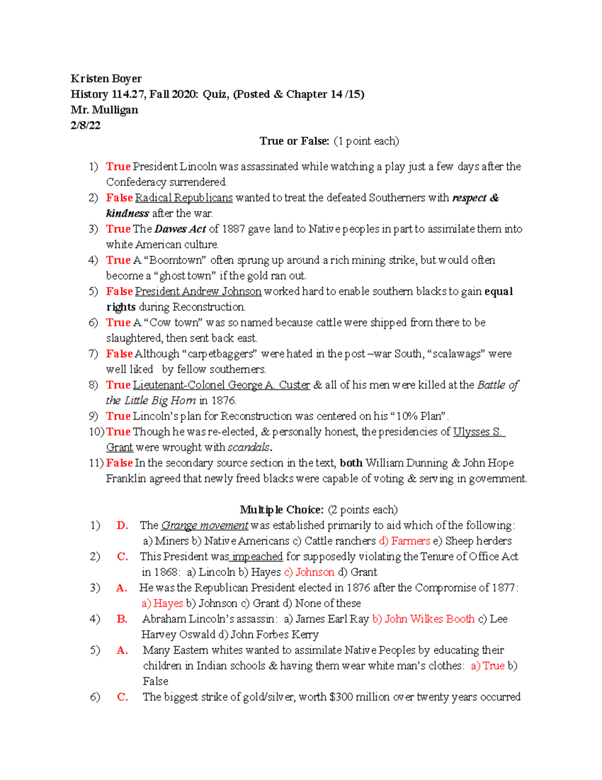 Hst 114TEST1 - History 1887 on Exam 1 questions, multiple choice, true ...