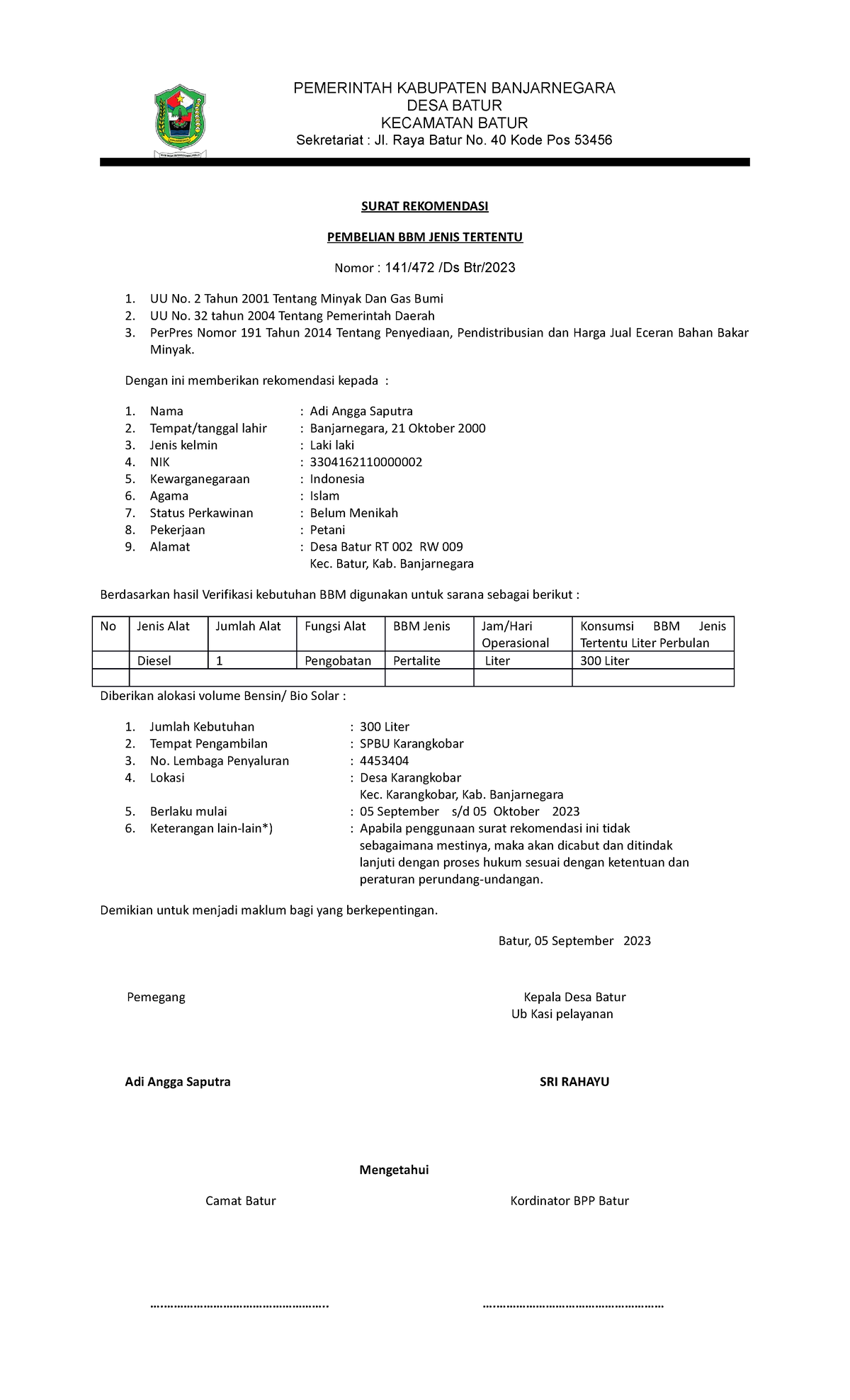 Rekomendasi solar - pengantar ilmu hukum - PEMERINTAH KABUPATEN ...