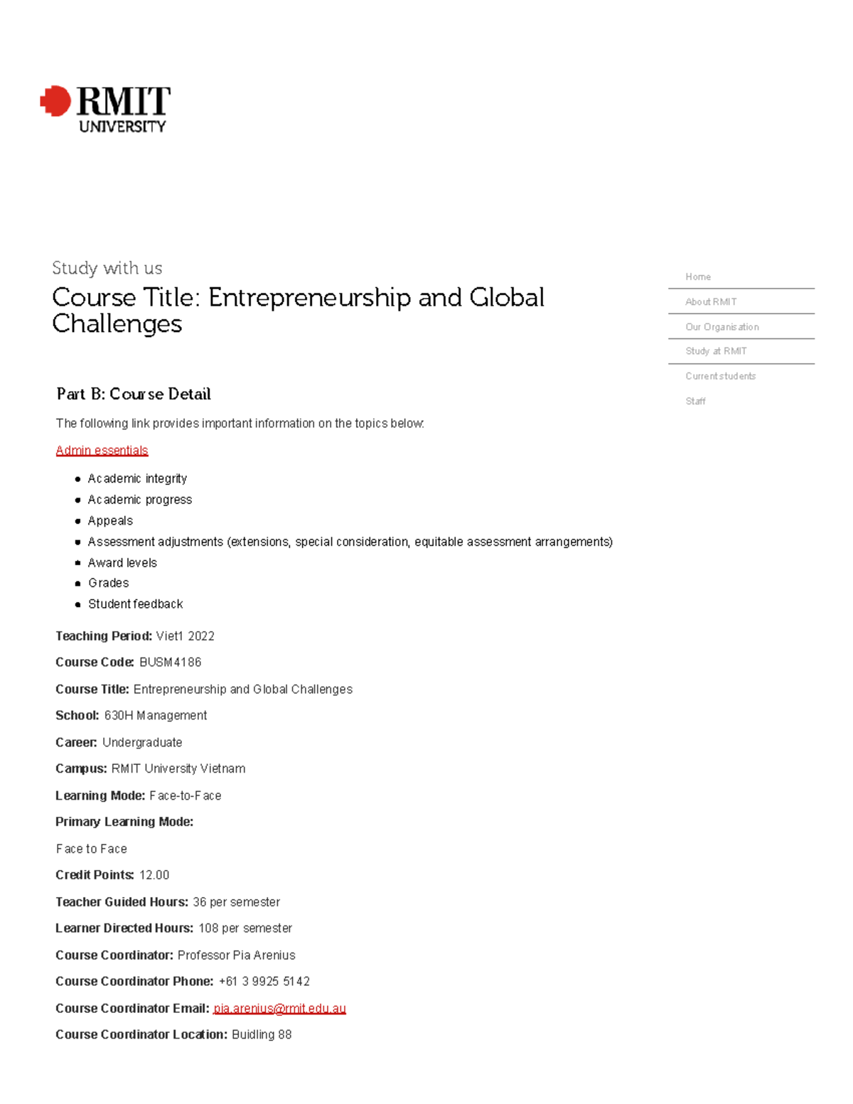 Entrepreneurship and Global Challenges - RMIT University - Study with ...