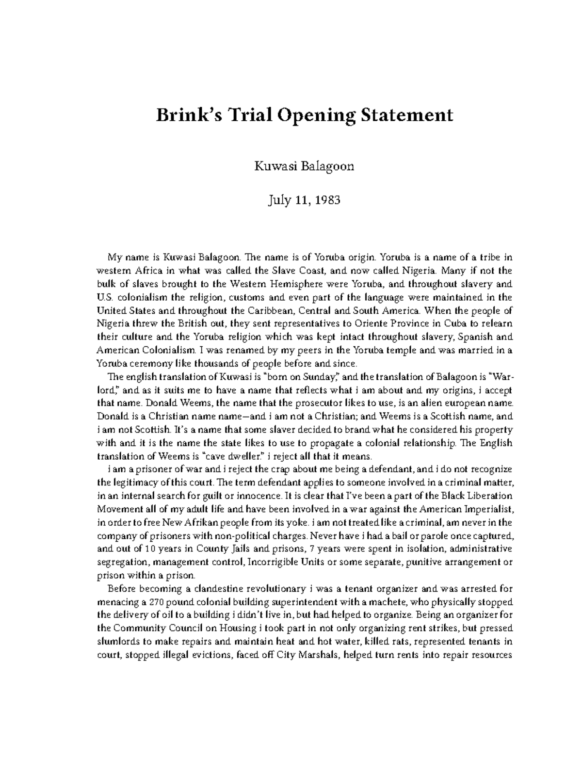 Kuwasi balagoon brink s trial opening statement - Brink’s Trial Opening ...