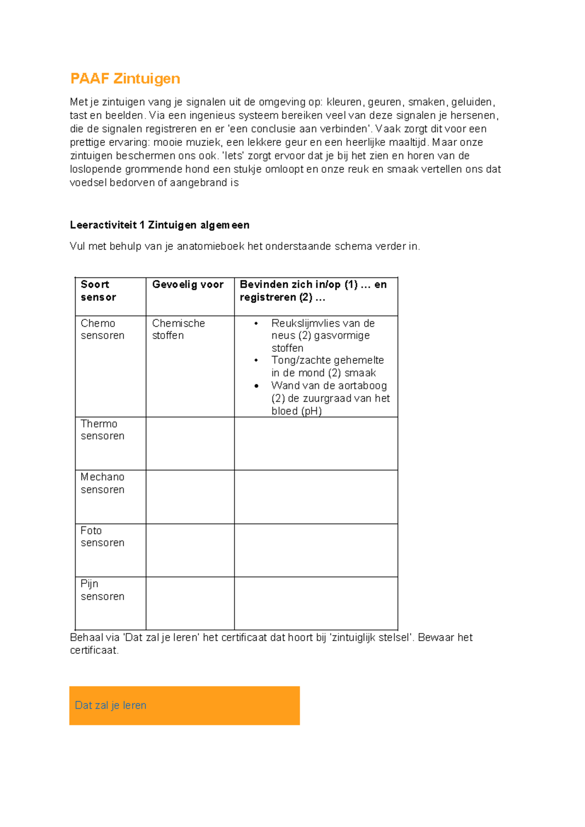 Opdracht oor - dadad - PAAF Zintuigen Met je zintuigen vang je signalen ...