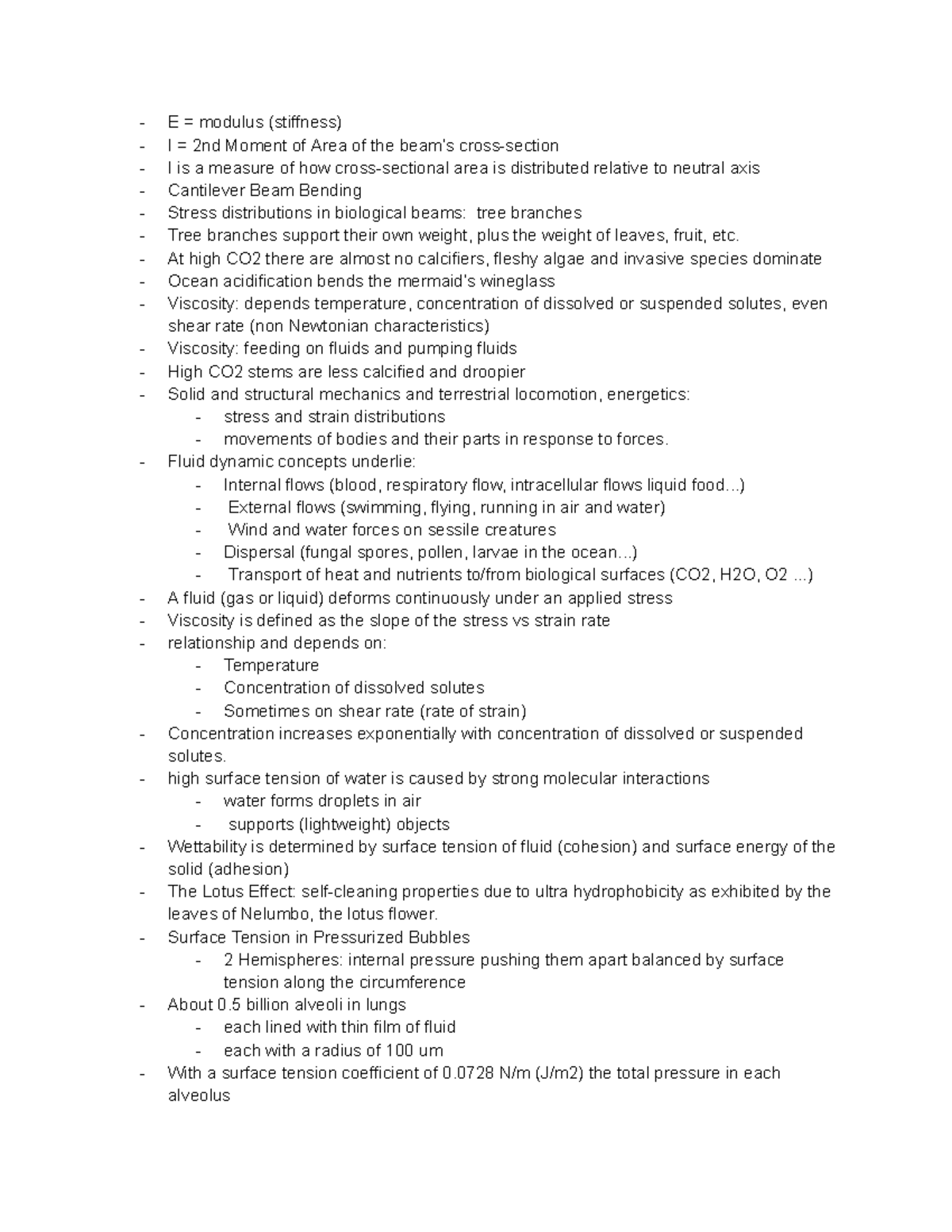 Week 3 - BIOL 427 notes - E = modulus (stiffness) I = 2nd Moment of ...