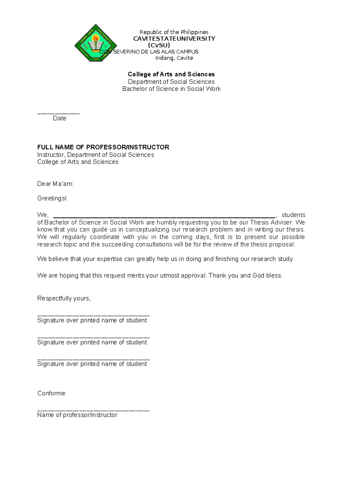 Conforme- Letter- Thesis - College of Arts and Sciences Department of ...