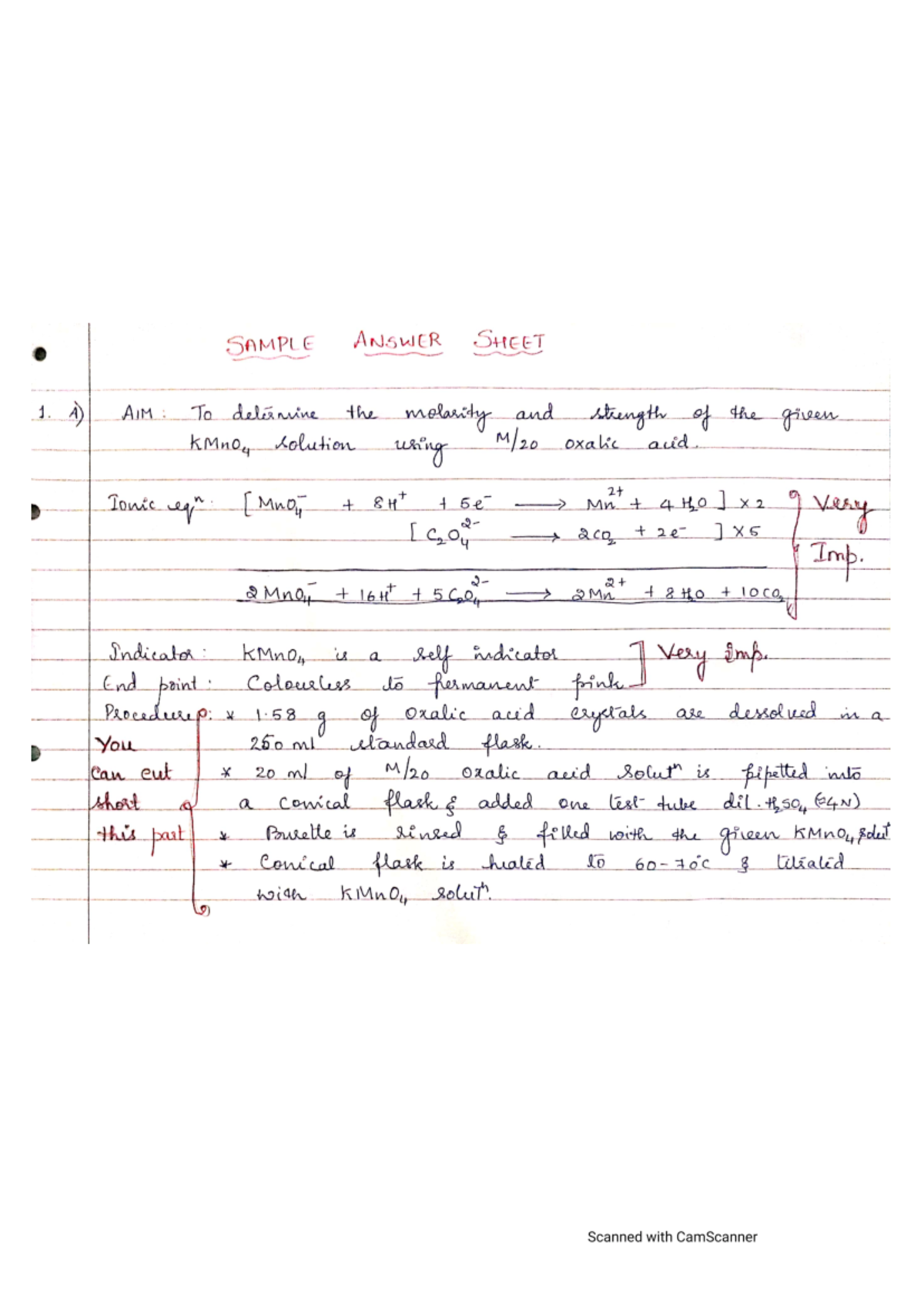 Practical Sample ANS Sheet - SAMPLE ANSWER SHEET 1. A) AIM To determine ...
