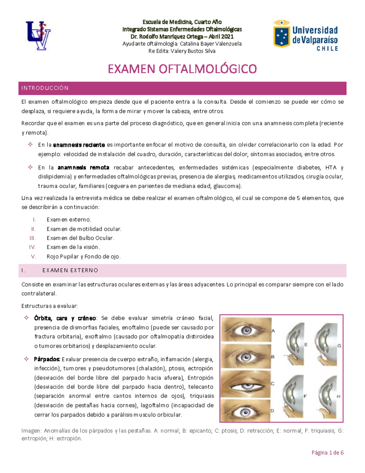 Exámen oftalmológico - Escuela de Medicina, Cuarto Año Integrado ...