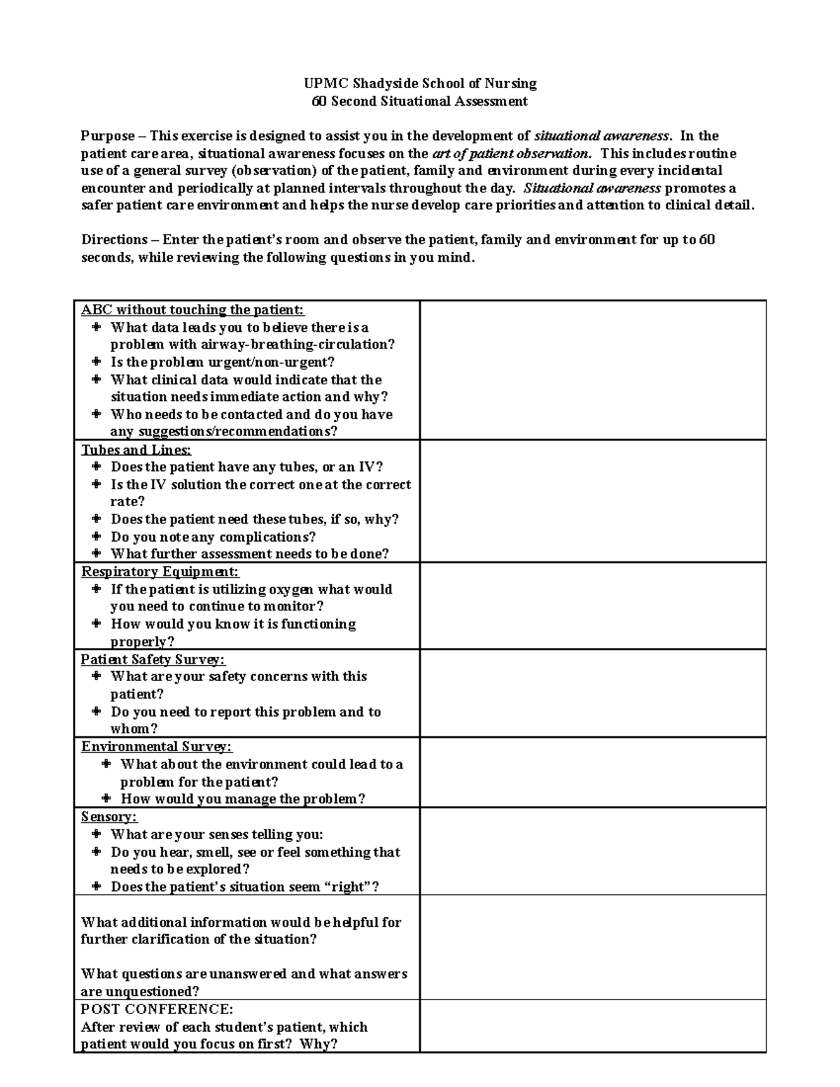 60 Second situational Assessment Revision 4 - UPMC Shadyside School of ...