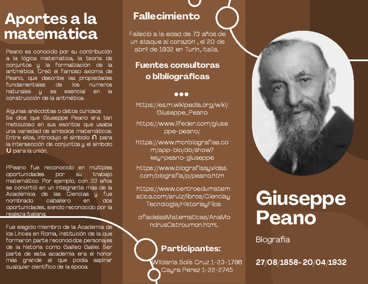 Brochure Giuseppe Peano - Giuseppe Peano Participantes: es.m.wikipedia ...