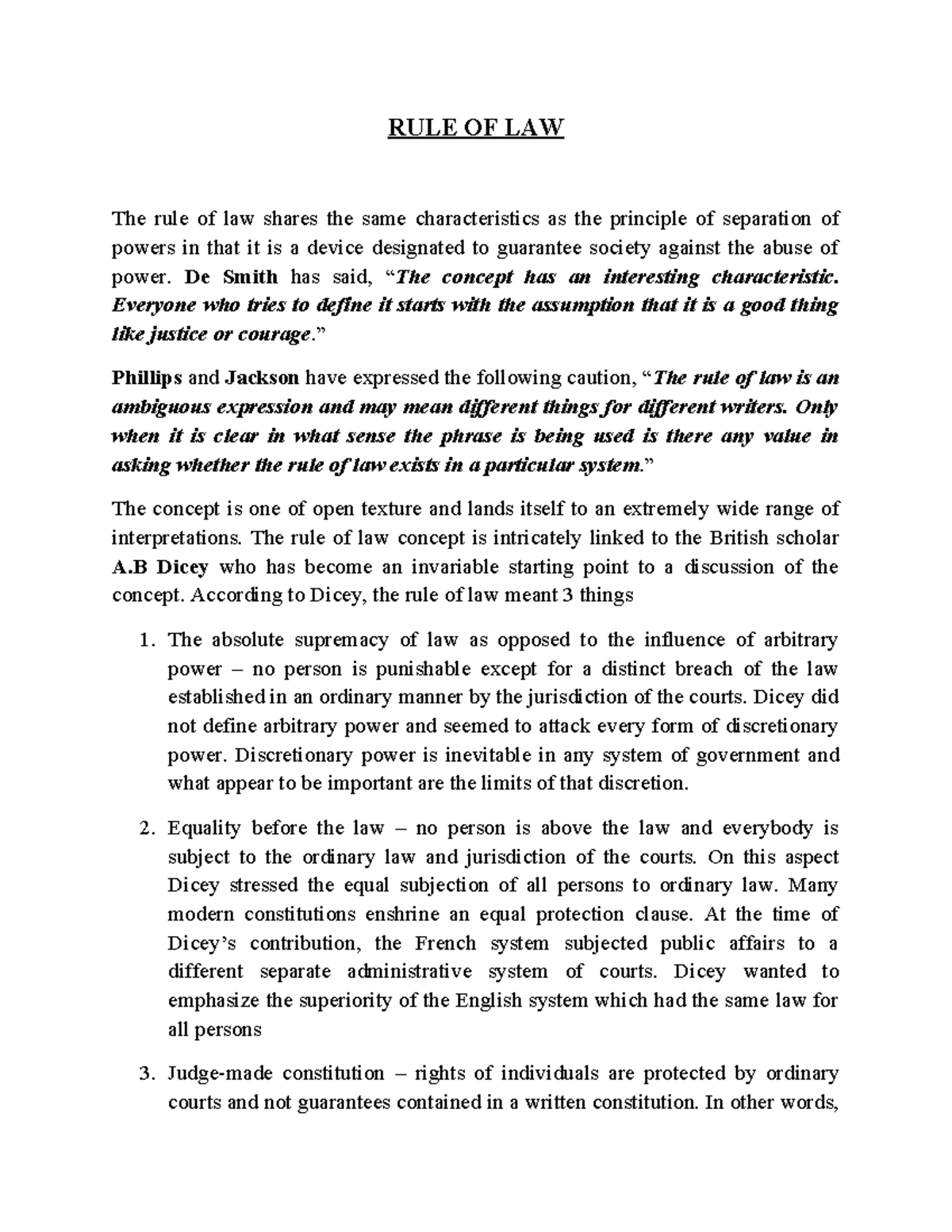 5. RULE OF LAW - lecture notes - RULE OF LAW The rule of law shares the ...