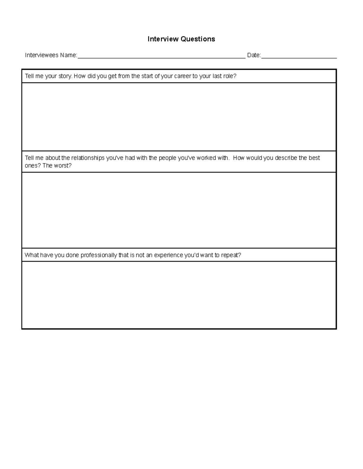 Interview Questions Template-1 - Interview Questions Interviewees - Studocu