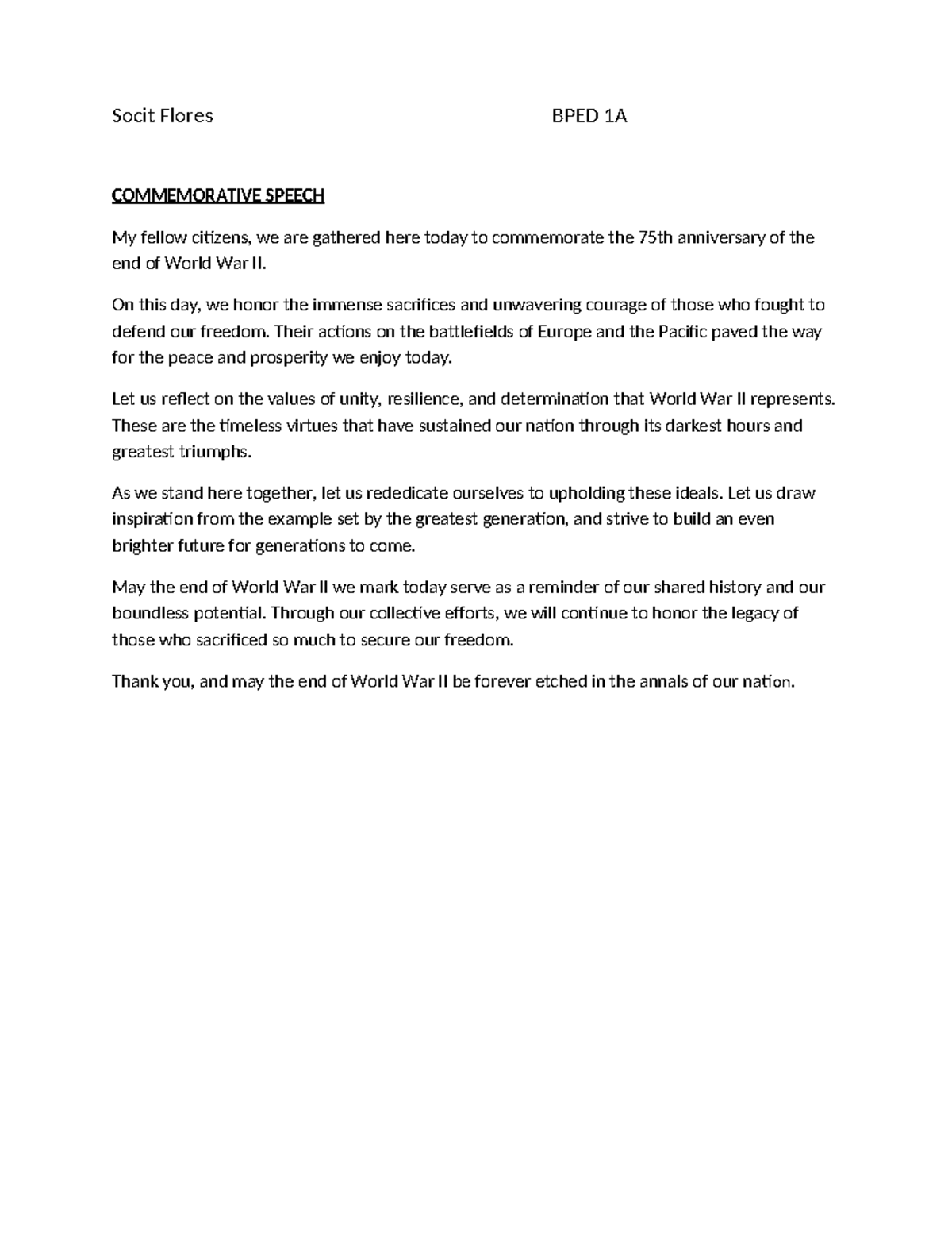 speech in purcomm - Socit Flores BPED 1A COMMEMORATIVE SPEECH My fellow ...