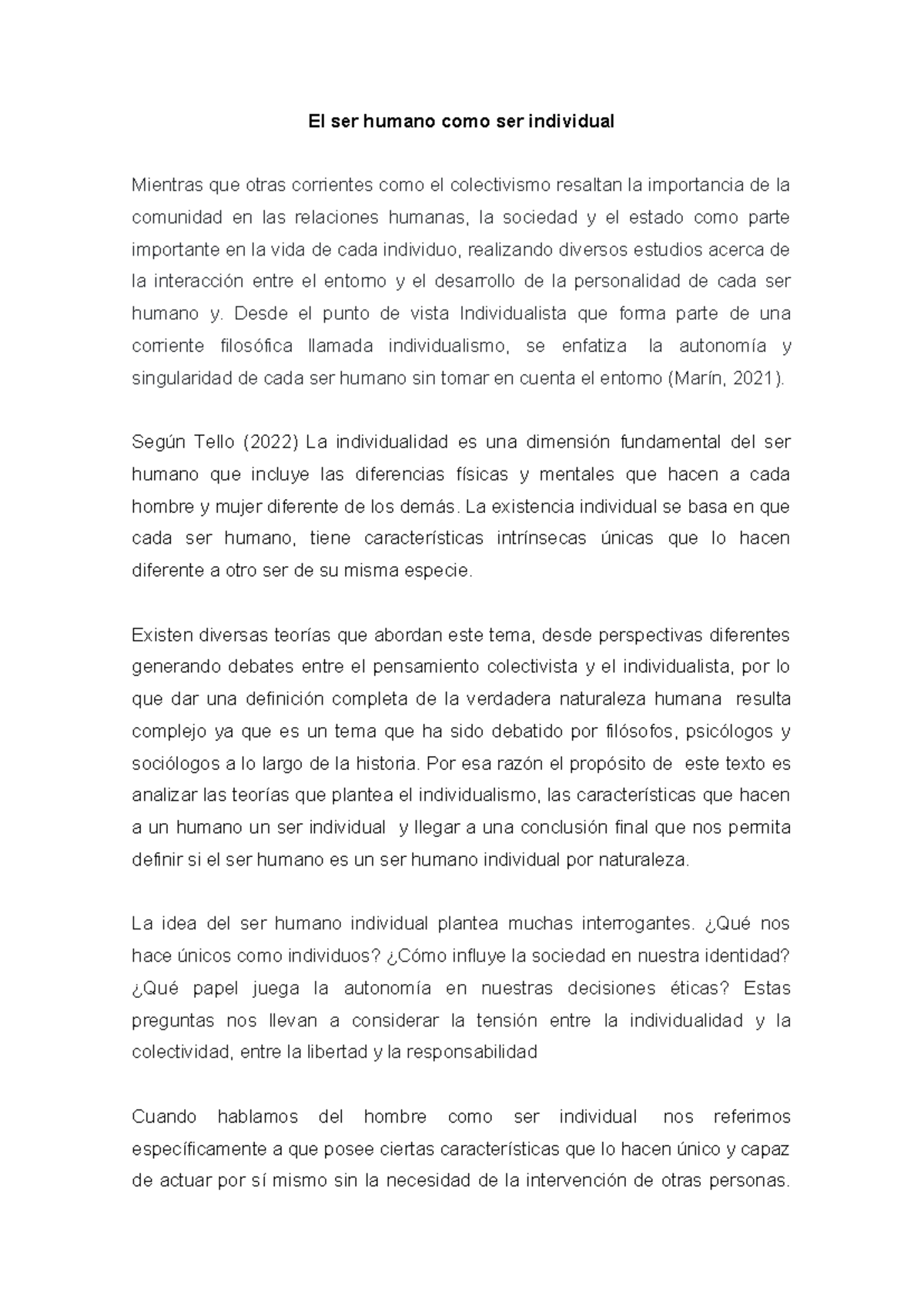 El ser humano como ser individual - El ser humano como ser individual ...