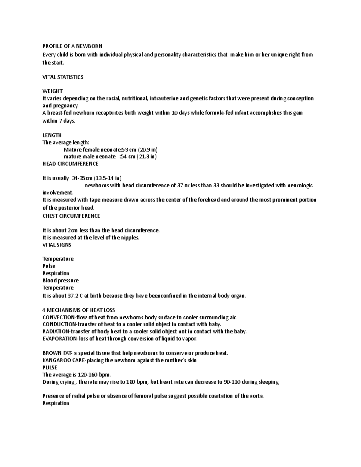 Profile OF A Newborn - PROFILE OF A NEWBORN Every child is born with ...