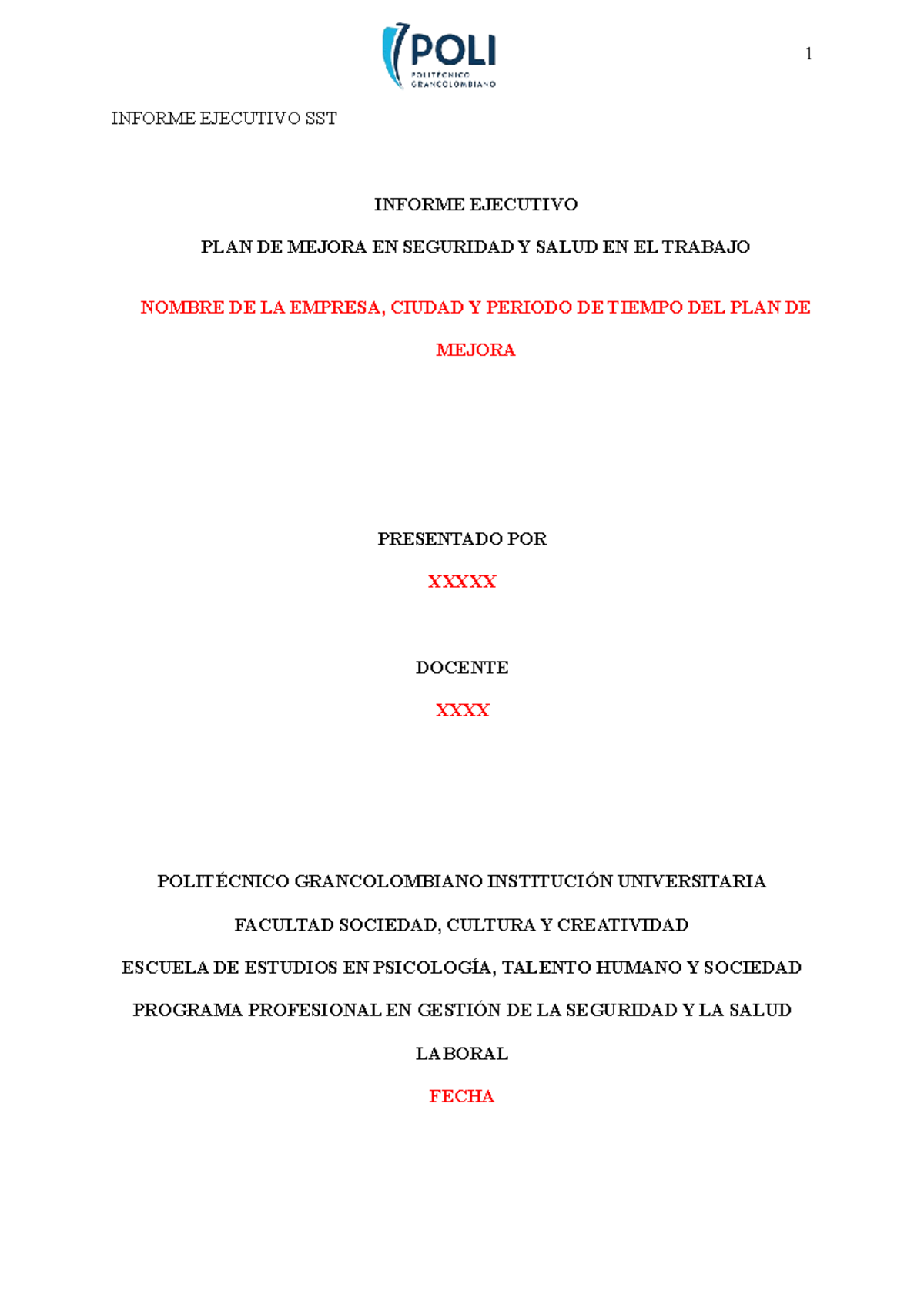 Formato informe ejecutivo - INFORME EJECUTIVO SST INFORME EJECUTIVO ...