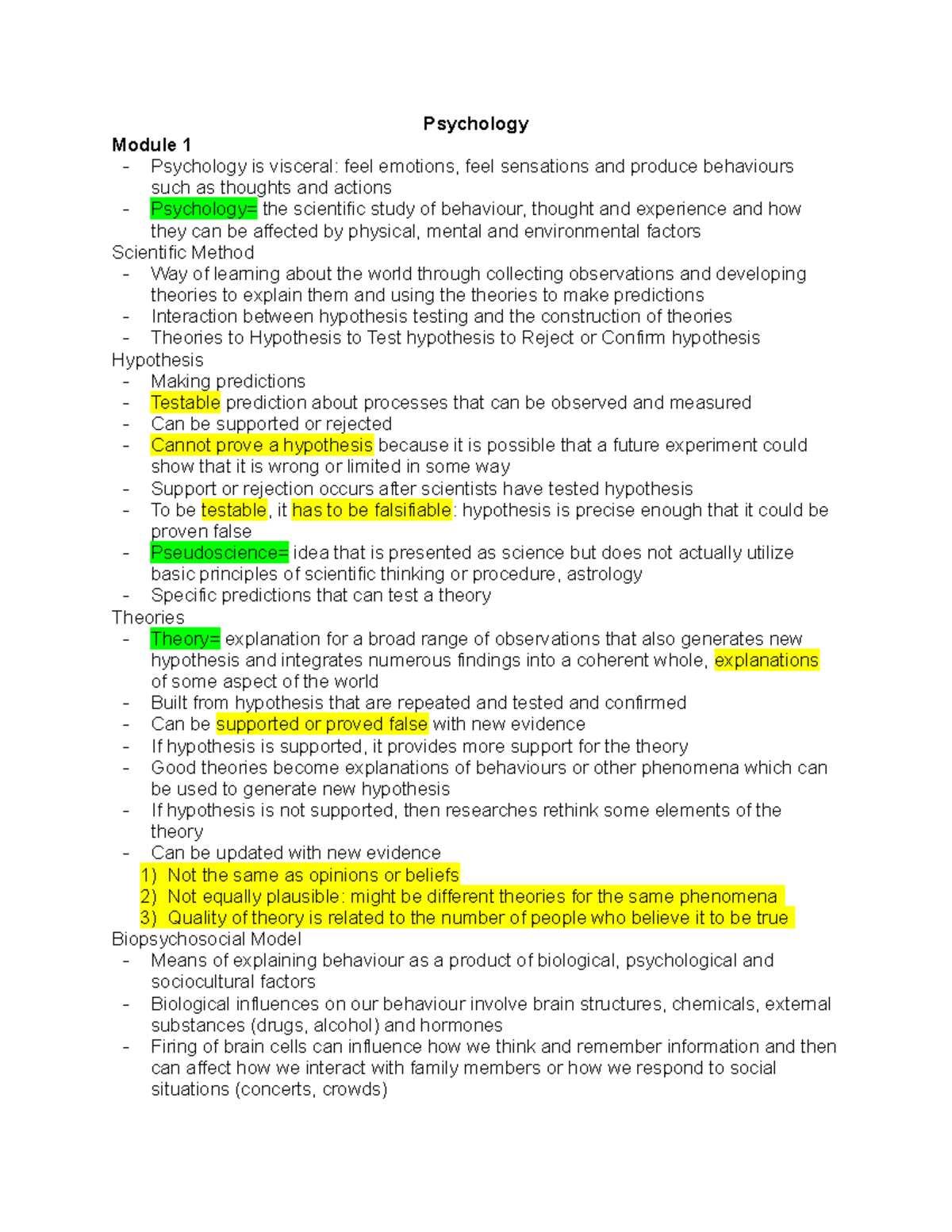 Module 1- Psychology - Lecture notes 1-4 - Psychology Module 1 ...