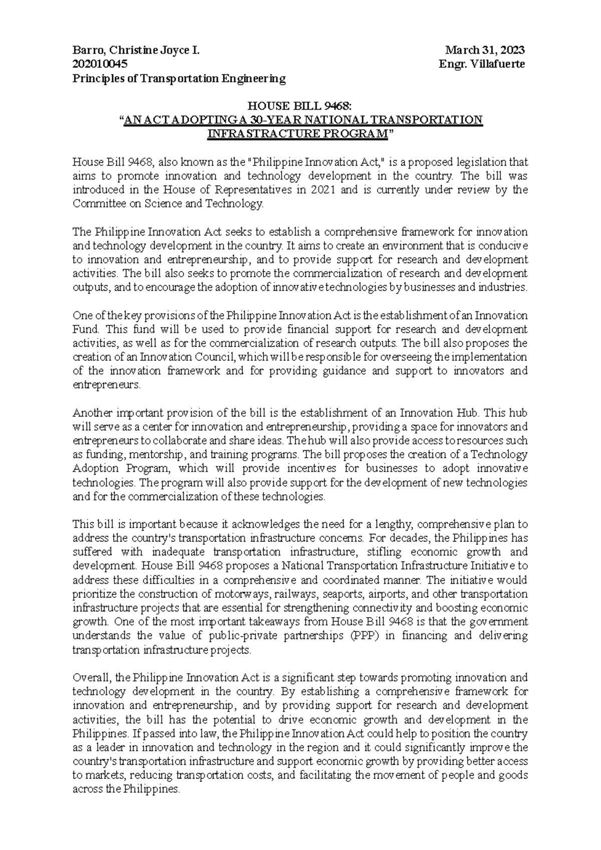 Transpo-assign 2 - TRANSPO ASSIGNMENT - Barro, Christine Joyce I. March ...