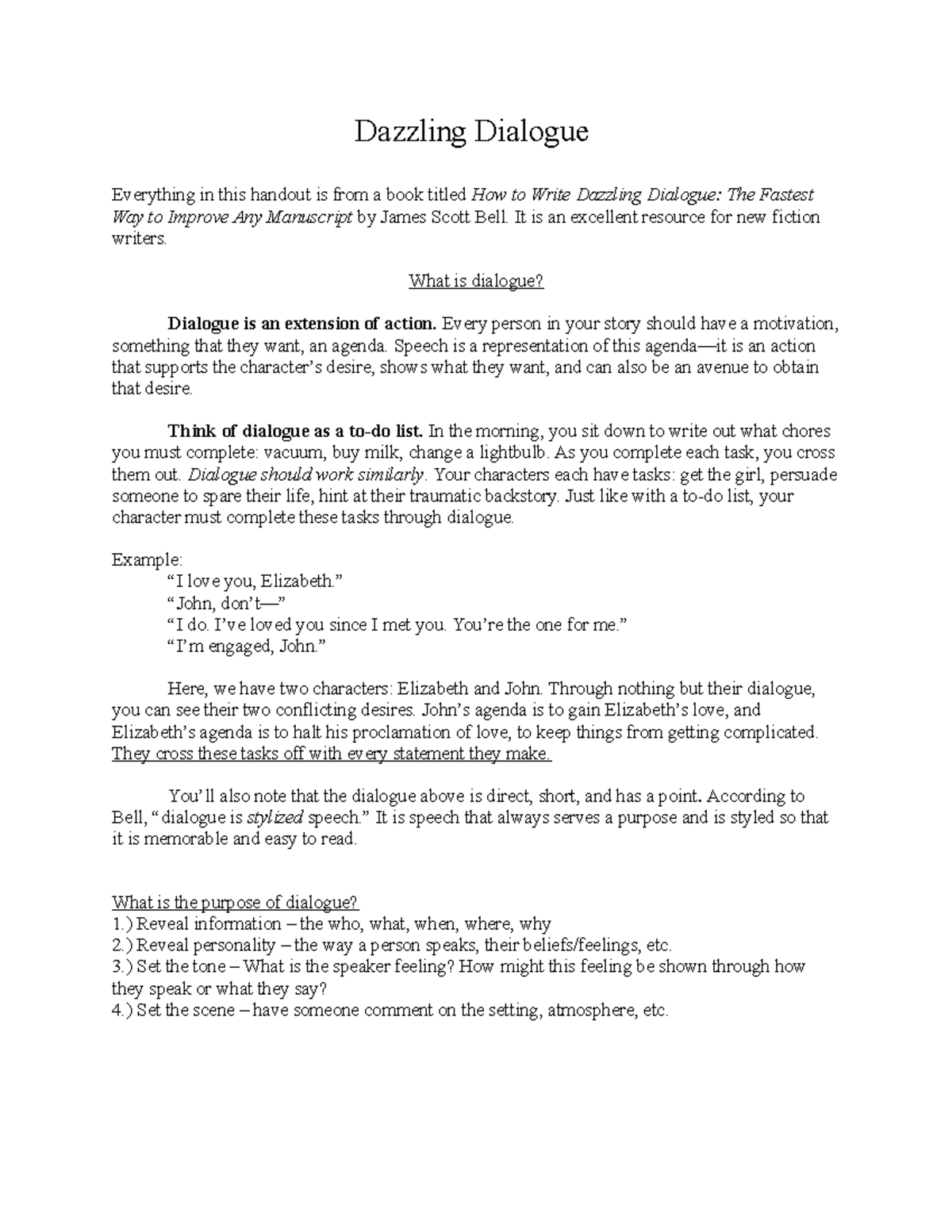 Dialogue Handout - Dazzling Dialogue Everything in this handout is from ...